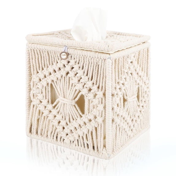 Tissue Box Cover, Tissue Holder with Boho Decor for Bathroom, Bedroom ...