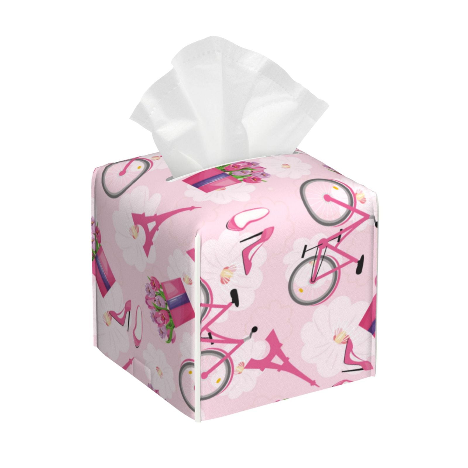 Tissue Box Cover, Tower flower pink Leather Tissue Box Holder Square ...