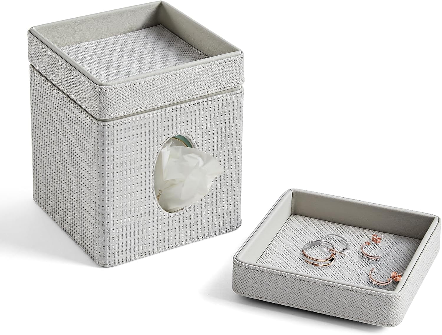 Tissue Box Cover with Tray, PU Leather Square Tissue Box Holder with 2 ...
