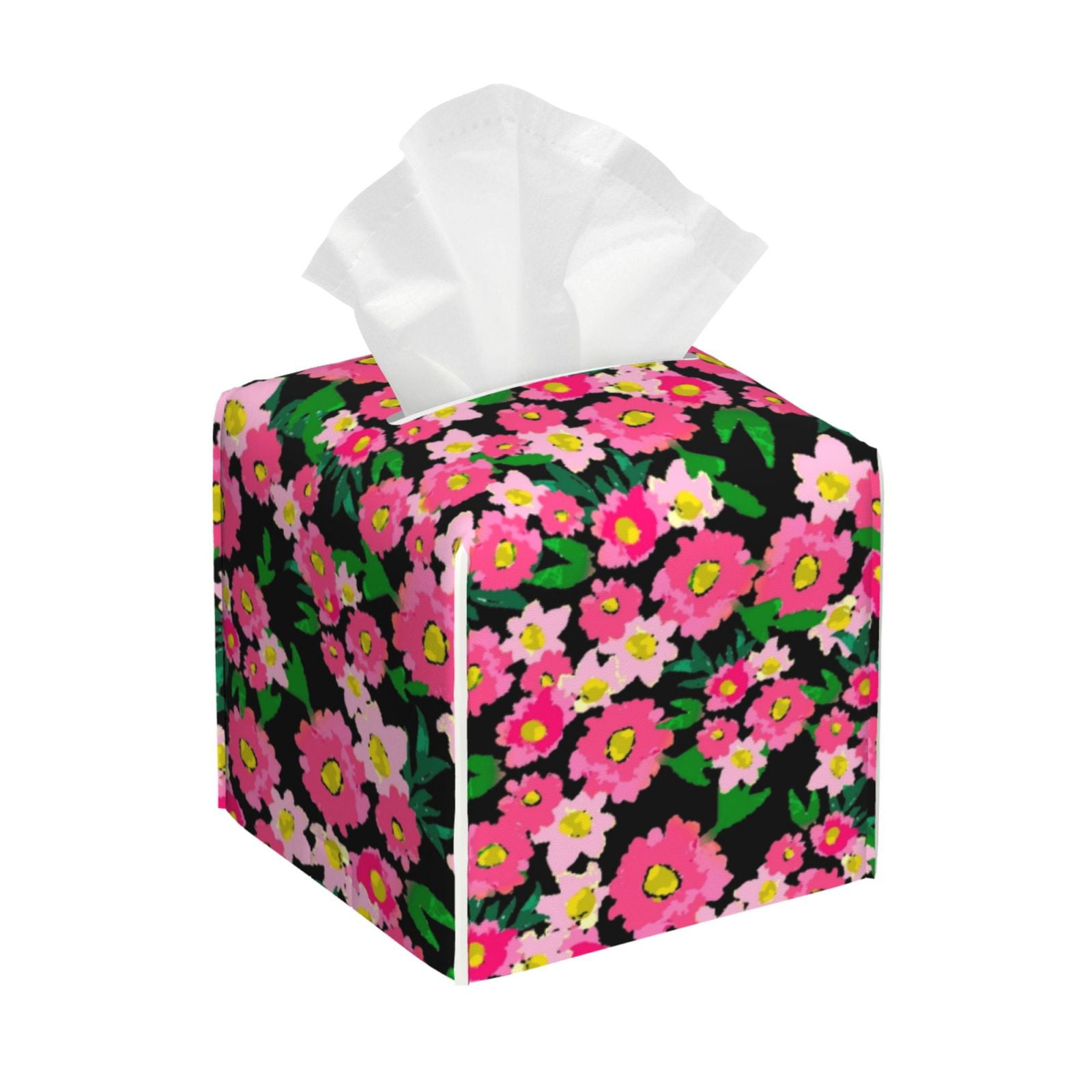 Tissue Box Cover Trendy Floral Tissues Boxes Holder Organizer, Leather ...