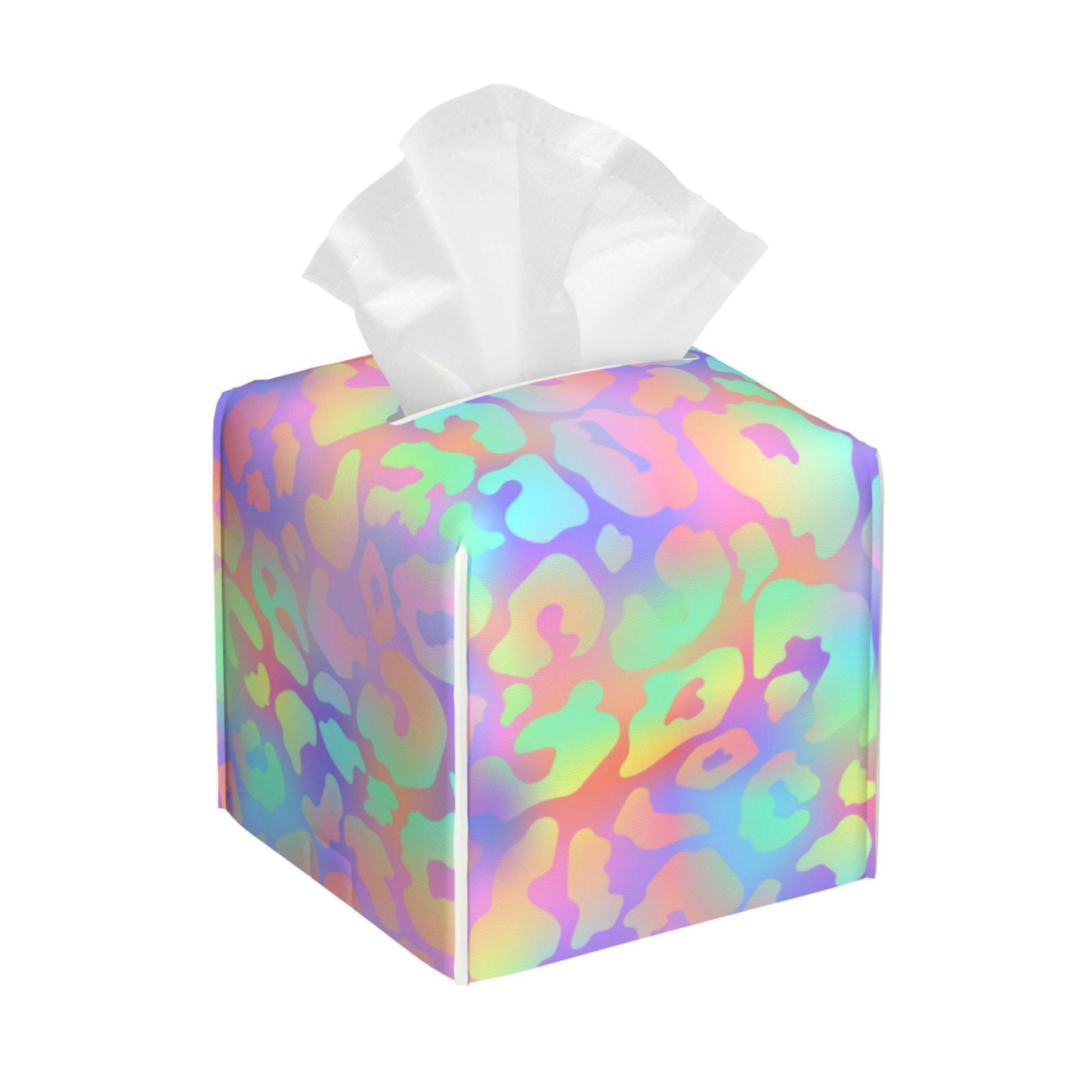 Tissue Box Cover, Trendy Leopard rainbow bright Leather Tissue Box ...