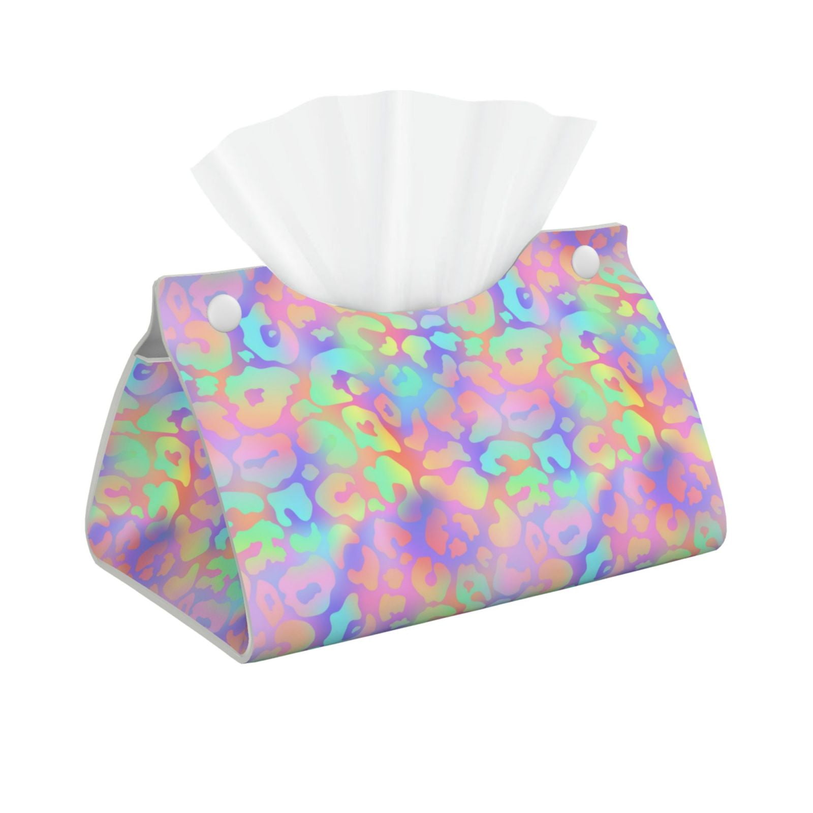 Tissue Box Cover, Trendy Leopard rainbow bright Rectangular Leather ...