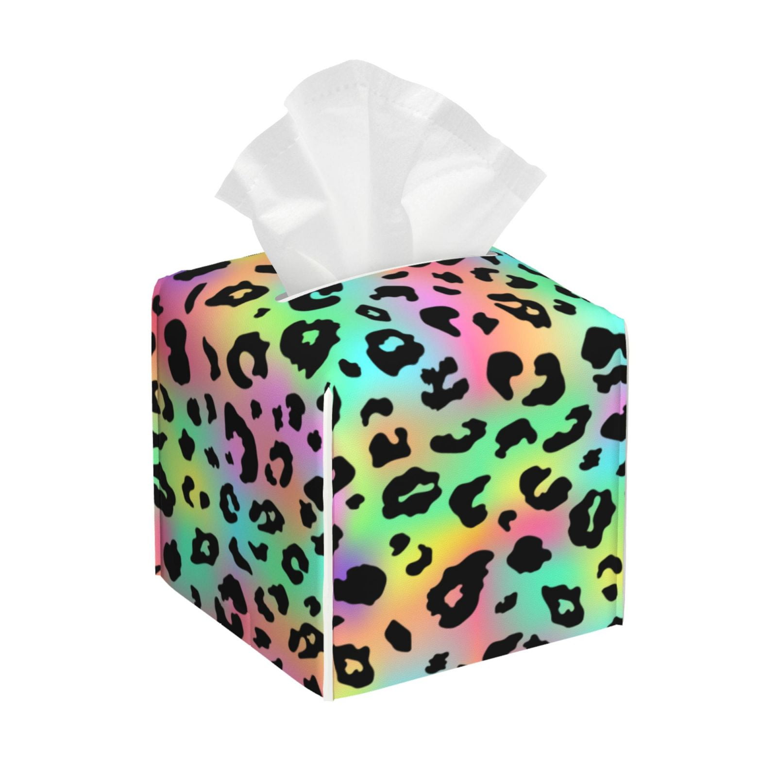 Tissue Box Cover, Trendy rainbow Leopard cool Leather Tissue Box Holder ...