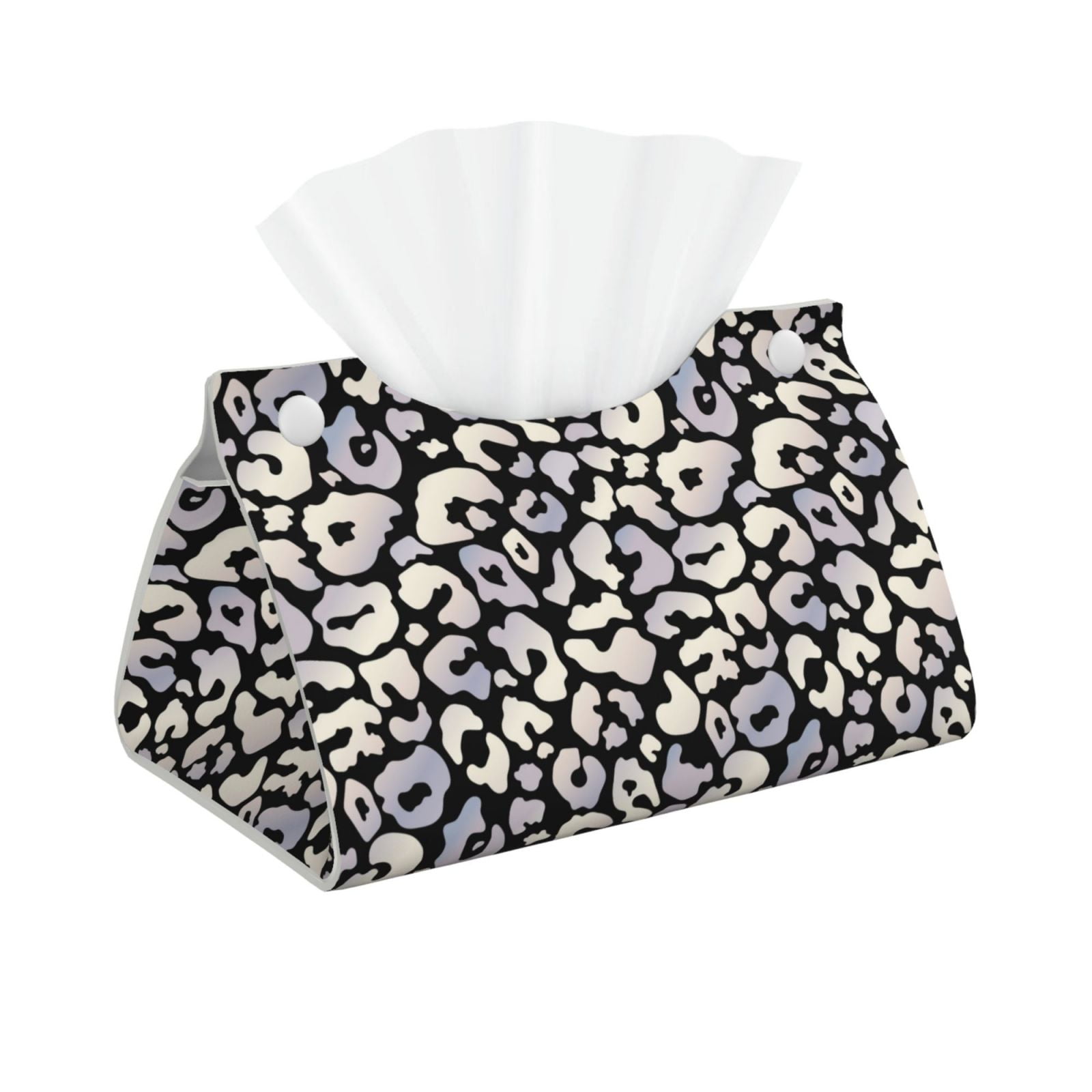 Tissue Box Cover, Trendy silver leopard black Rectangular Leather ...