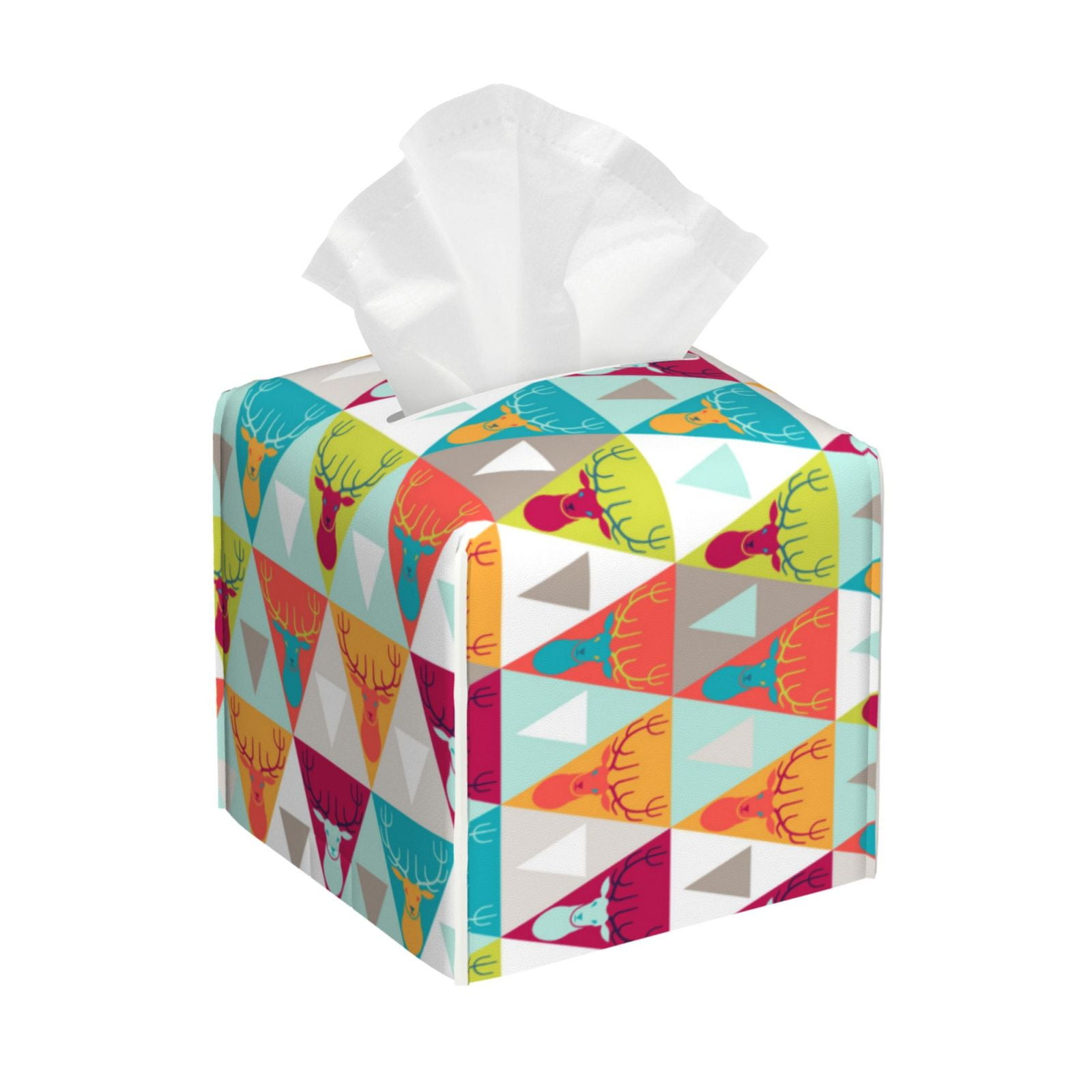 Tissue Box Cover, Triangular Funny Colorful Deer Leather Tissue Box ...