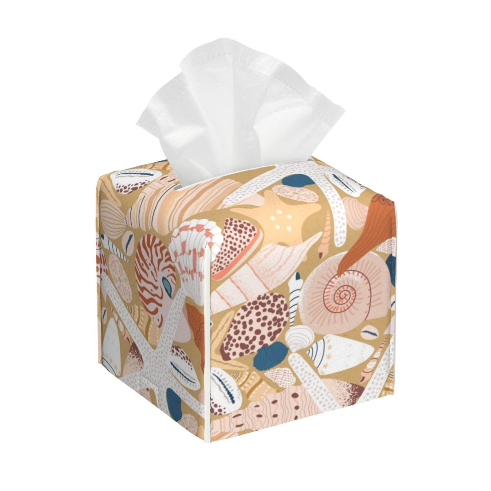 Tissue Box Cover, Tropical Beach Sea Shell Leather Tissue Box Holder ...
