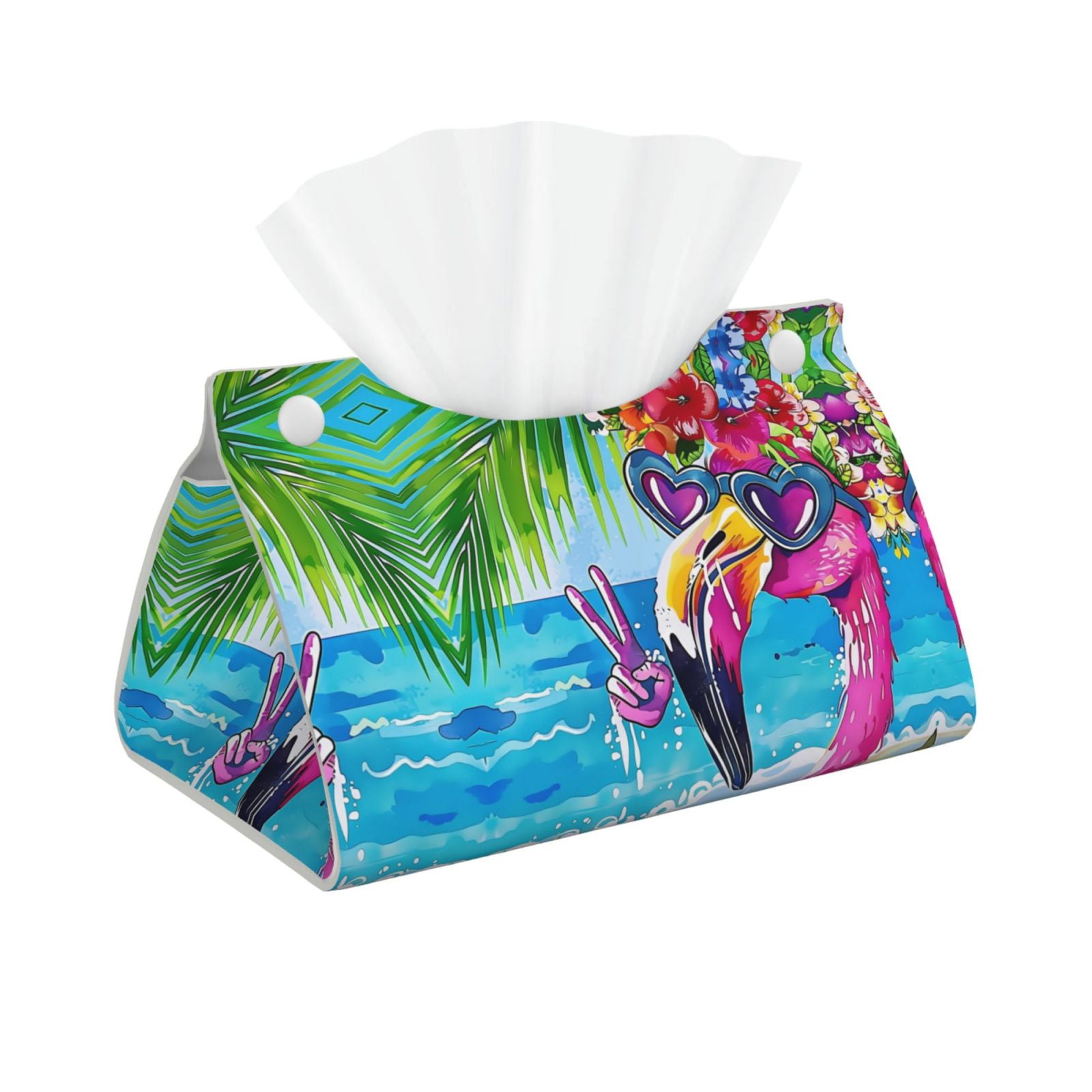 Tissue Box Cover, Tropical Flamingo Summer Rectangular Leather Tissue ...