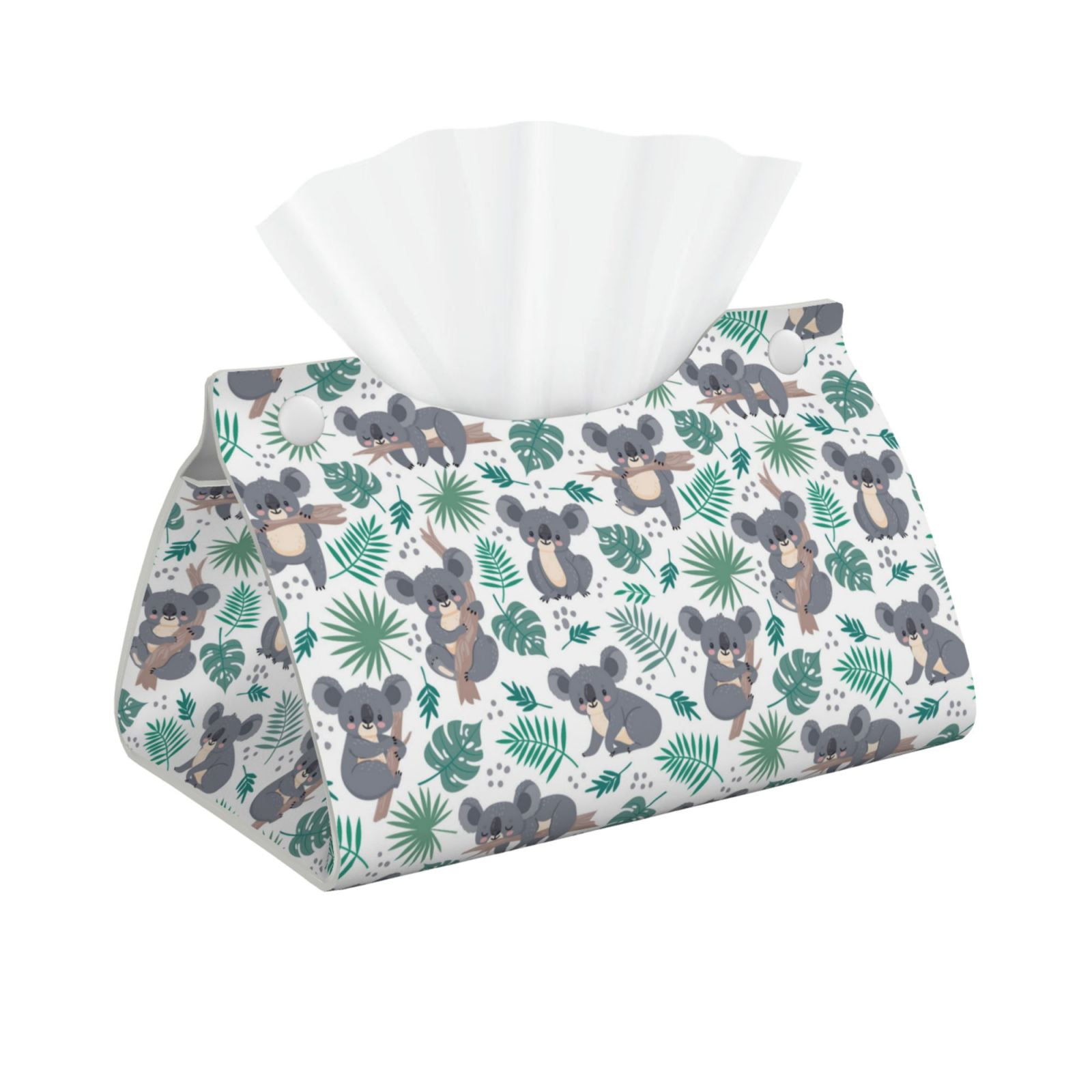 Tissue Box Cover, Tropical Koala Gray Green Leather Rectangular Tissue ...