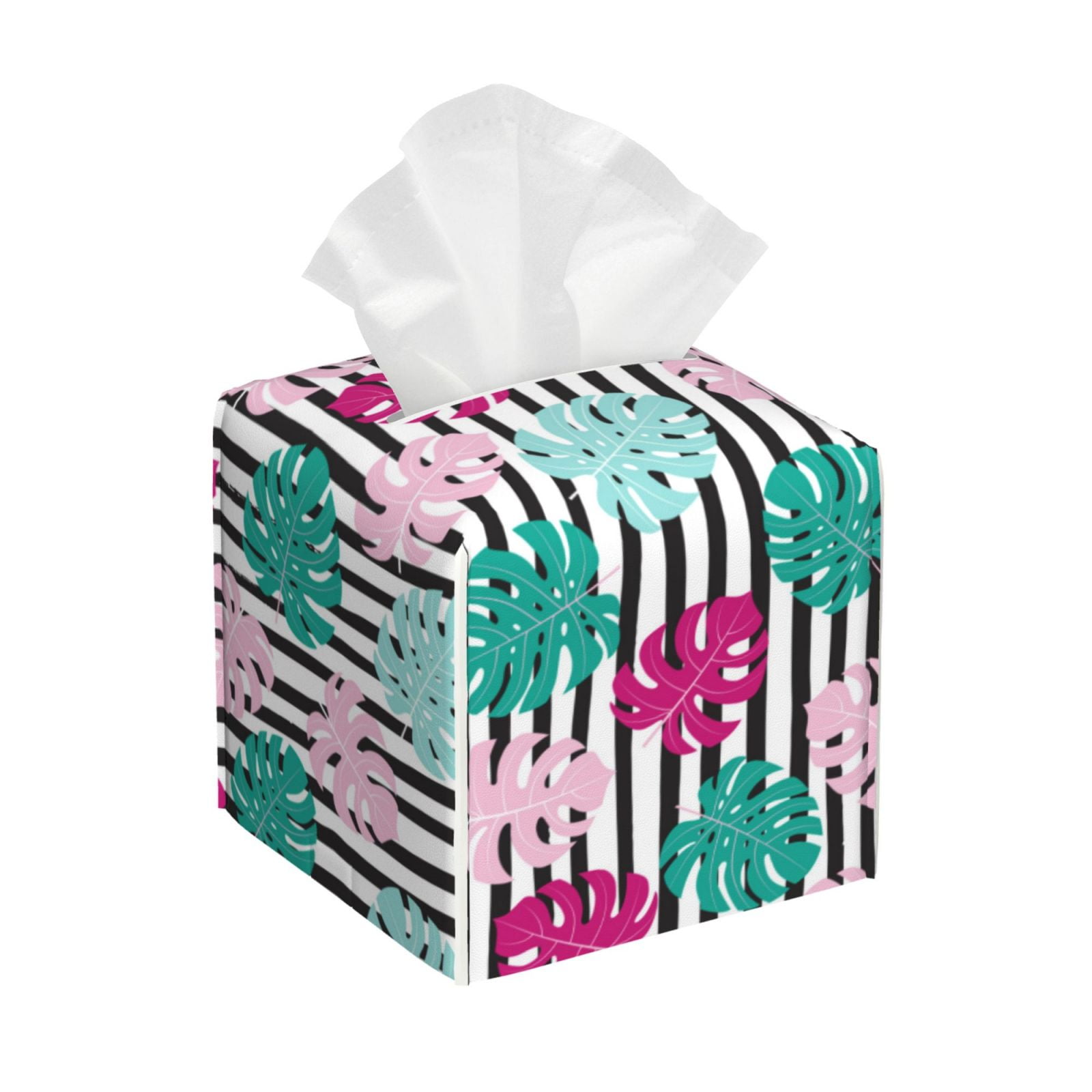 Tissue Box Cover, Tropical Leaves Leather Tissue Box Holder - Tissue ...