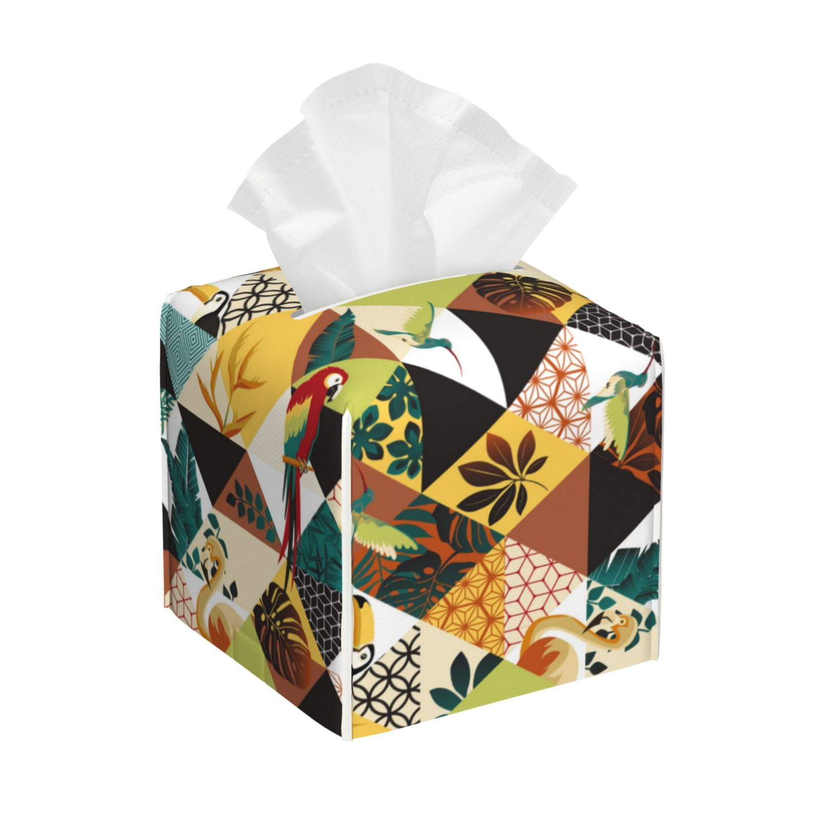 Tissue Box Cover, Tropical Parrot Flamingo Bird Leather Tissue Box ...