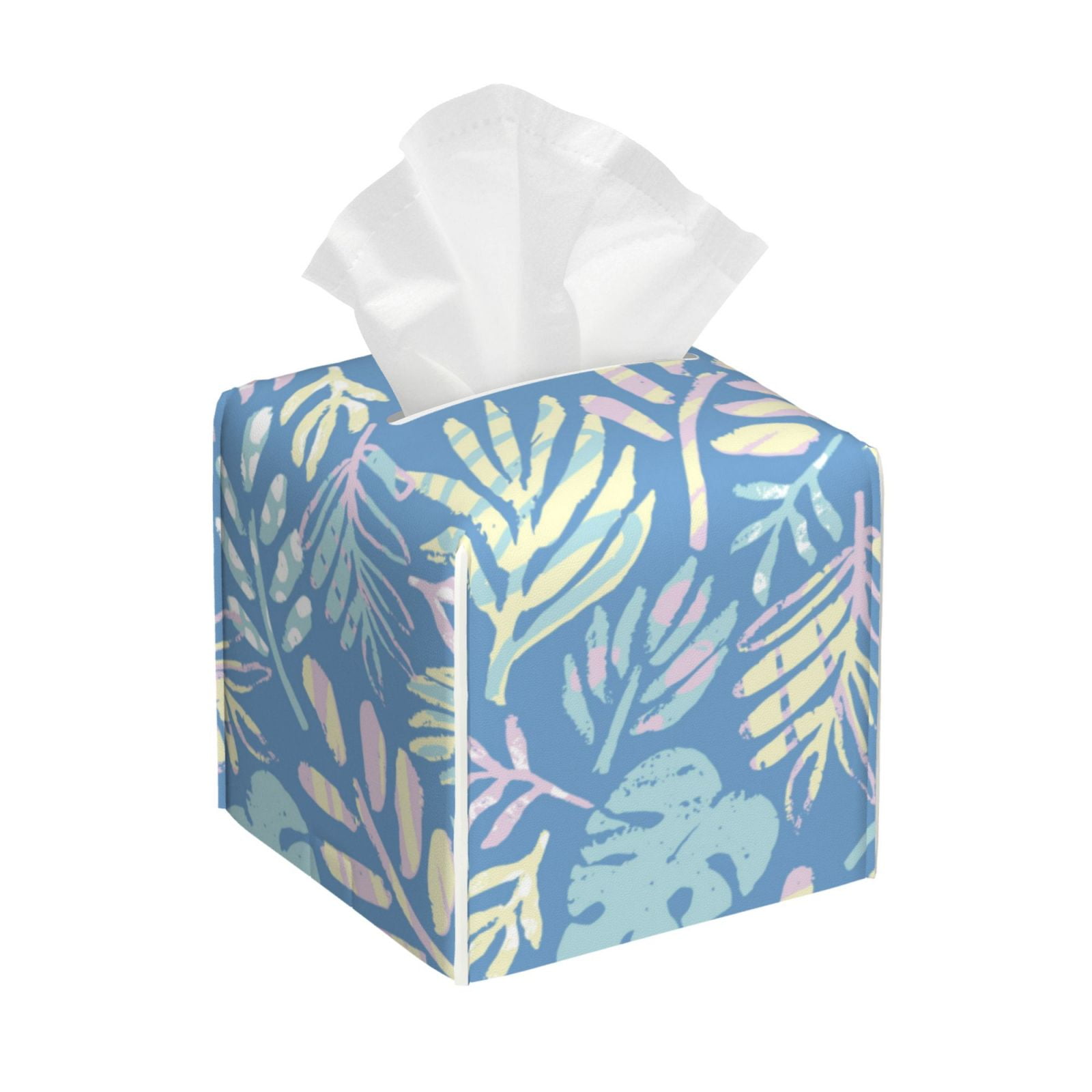 Tissue Box Cover, Tropical leaf palm tree Leather Tissue Box Holder ...