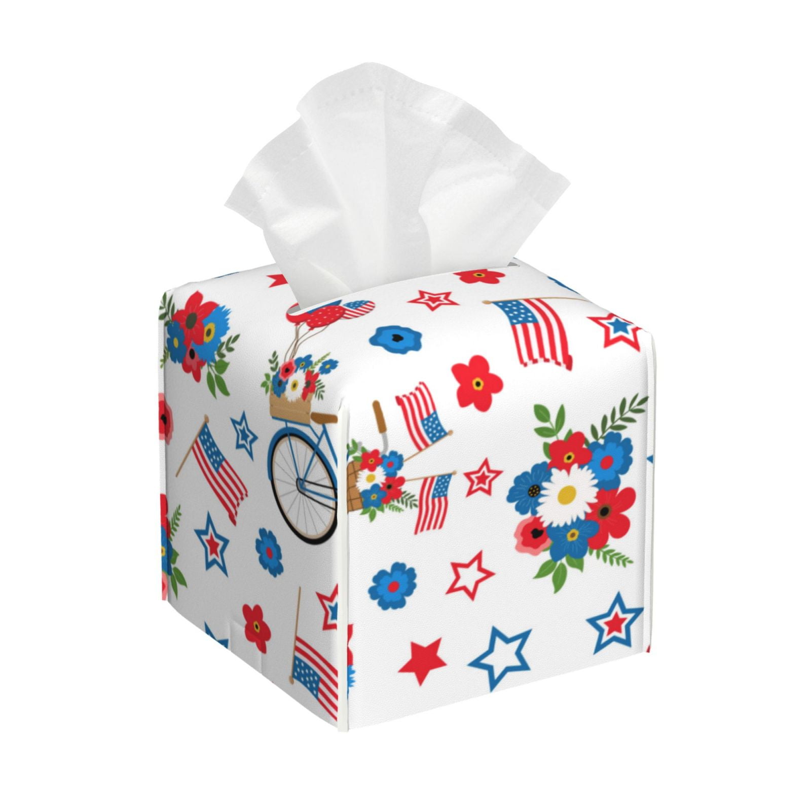 Tissue Box Cover USA Flag Print flower Tissues Boxes Holder Organizer ...