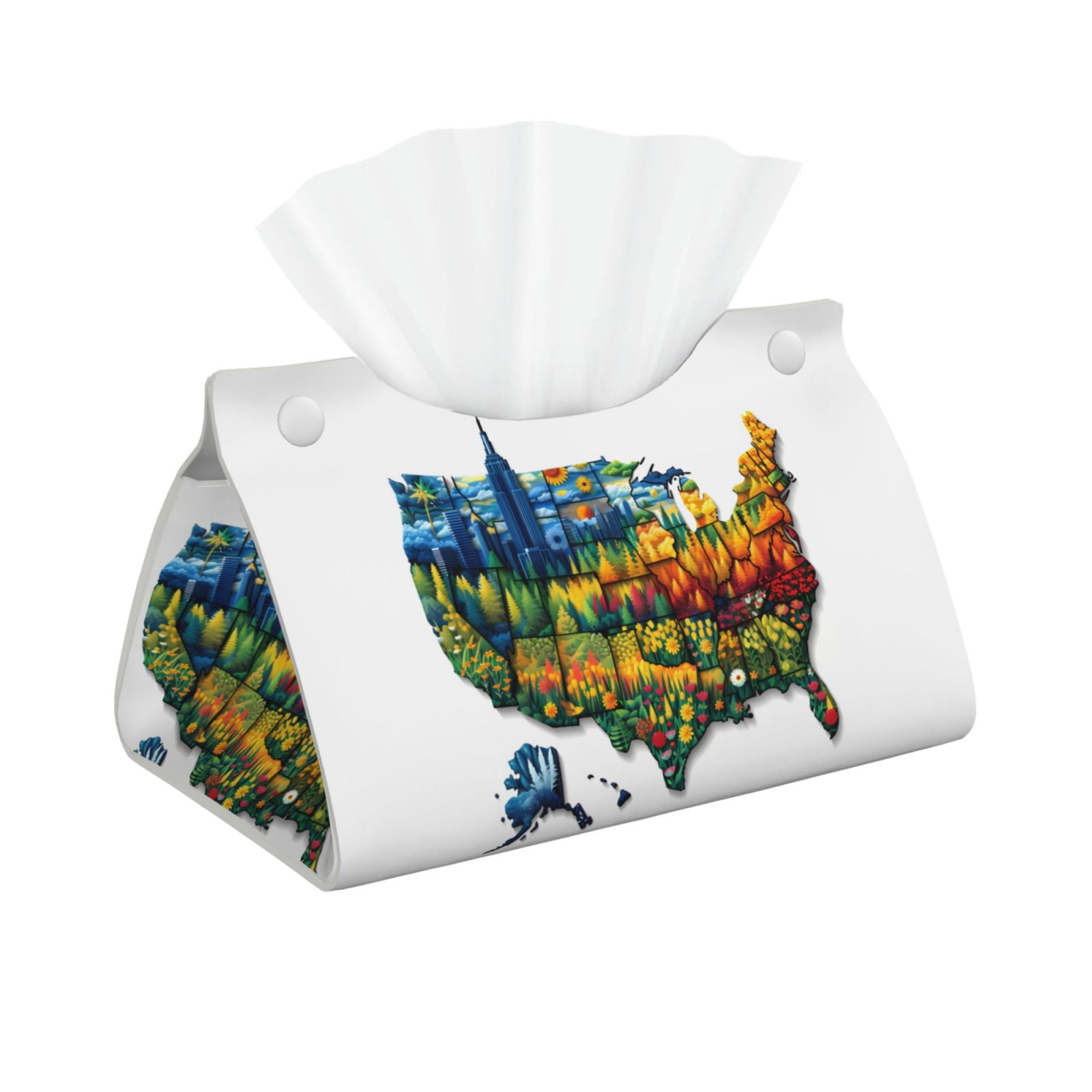 Tissue Box Cover, USA Map Floral States Rectangular Leather Tissue ...