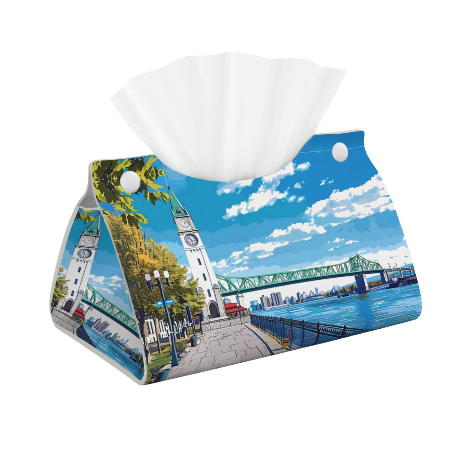 Tissue Box Cover, Urban Riverside Clock Tower Rectangular Leather ...