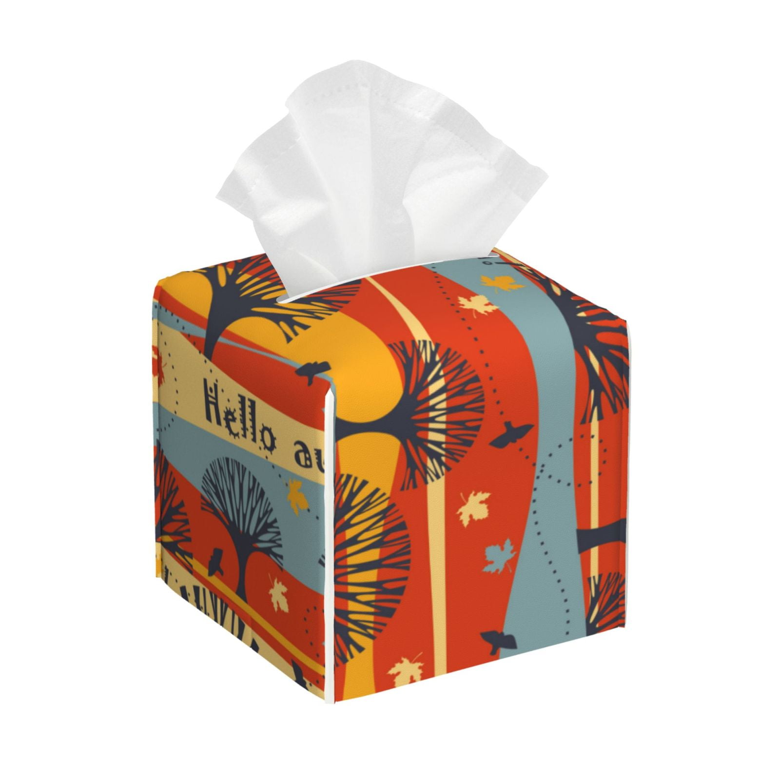 Tissue Box Cover, Vibrant Autumn Forest Hues Leather Tissue Box Holder ...