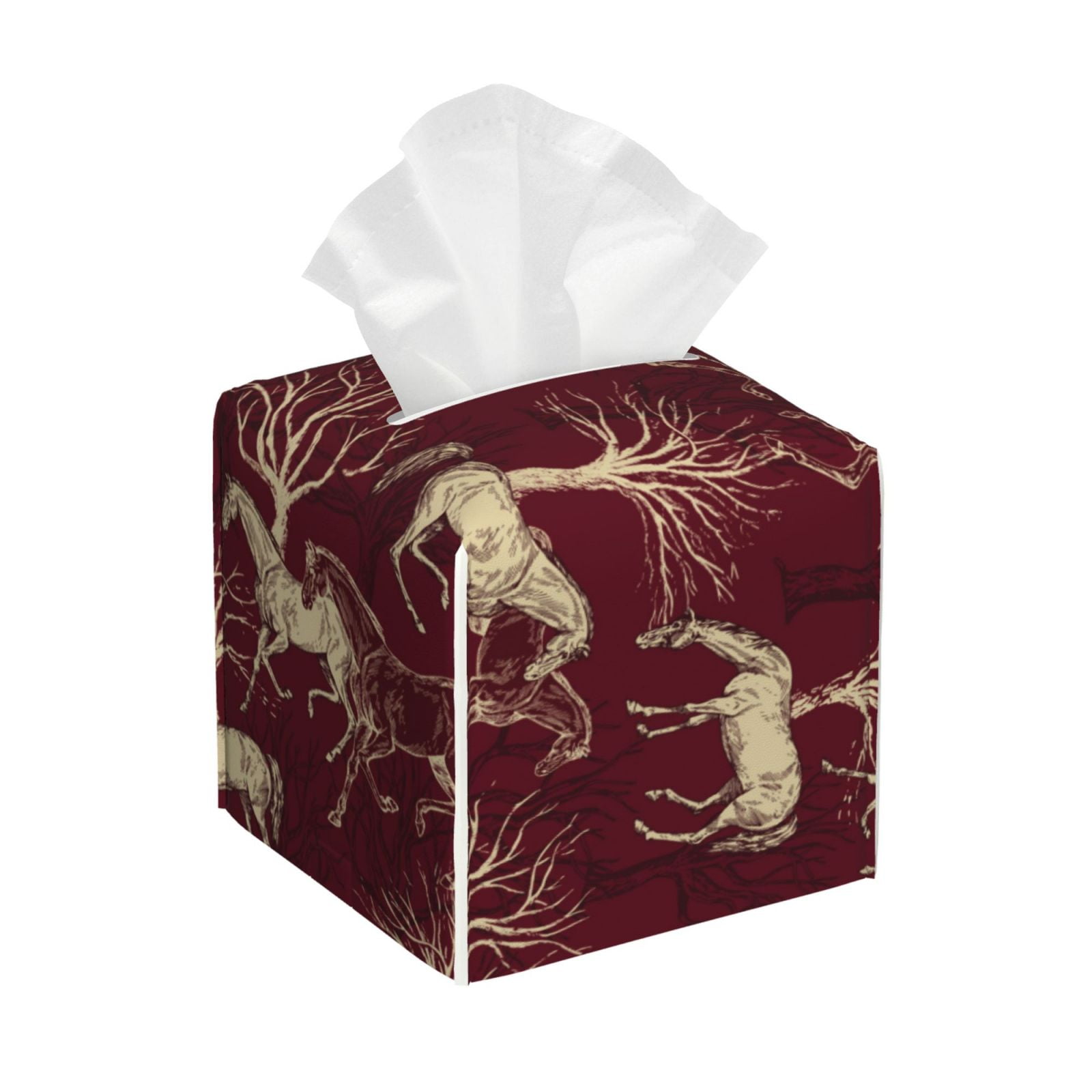 Tissue Box Cover, Vintage Cute Horse Dead Tree Leather Tissue Box ...