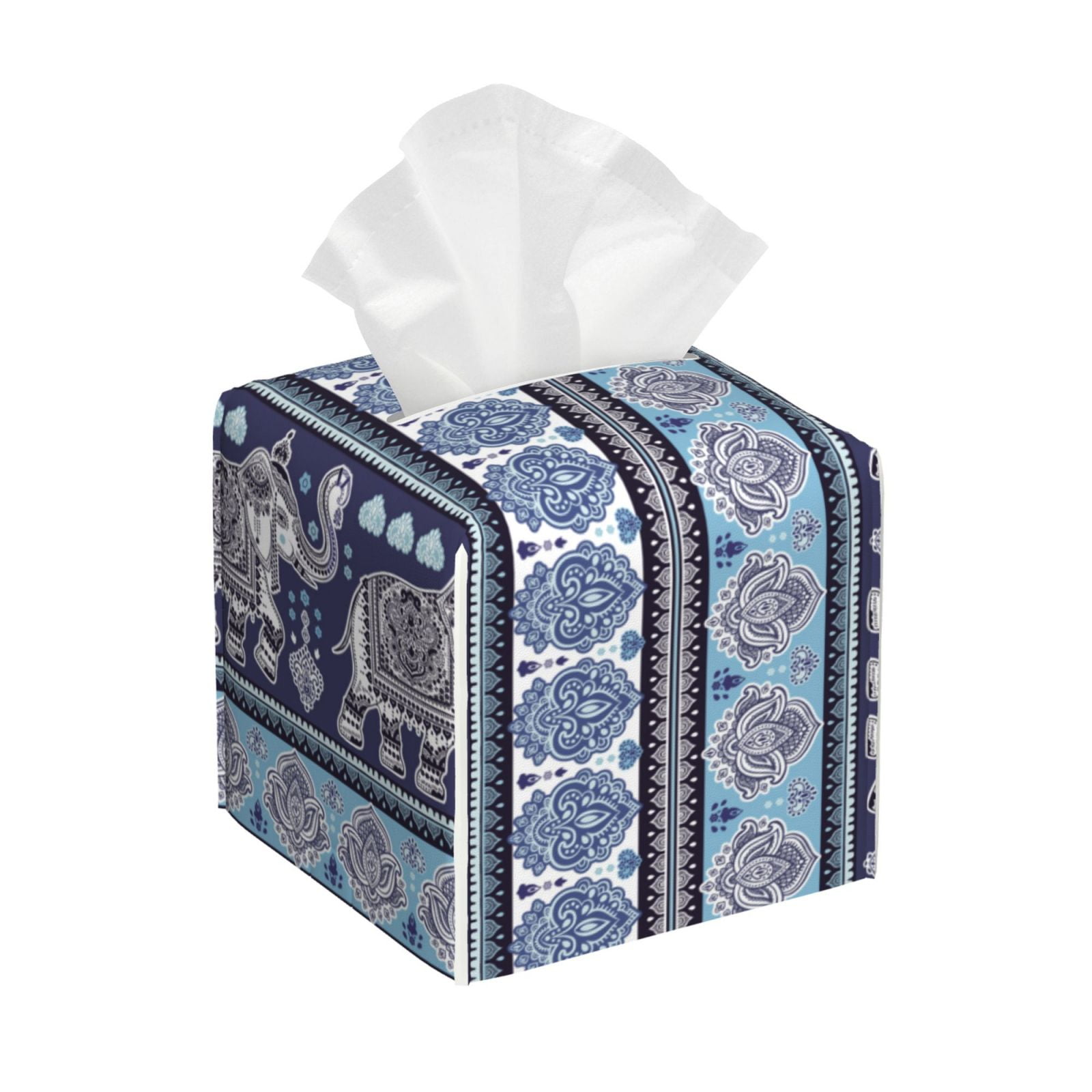 Tissue Box Cover, Vintage Indian lotus elephant blue Leather Tissue Box ...