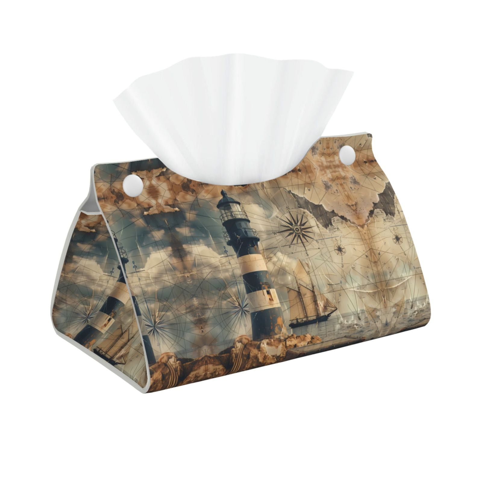 Tissue Box Cover, Vintage Nautical Lighthouse Rectangular Leather ...