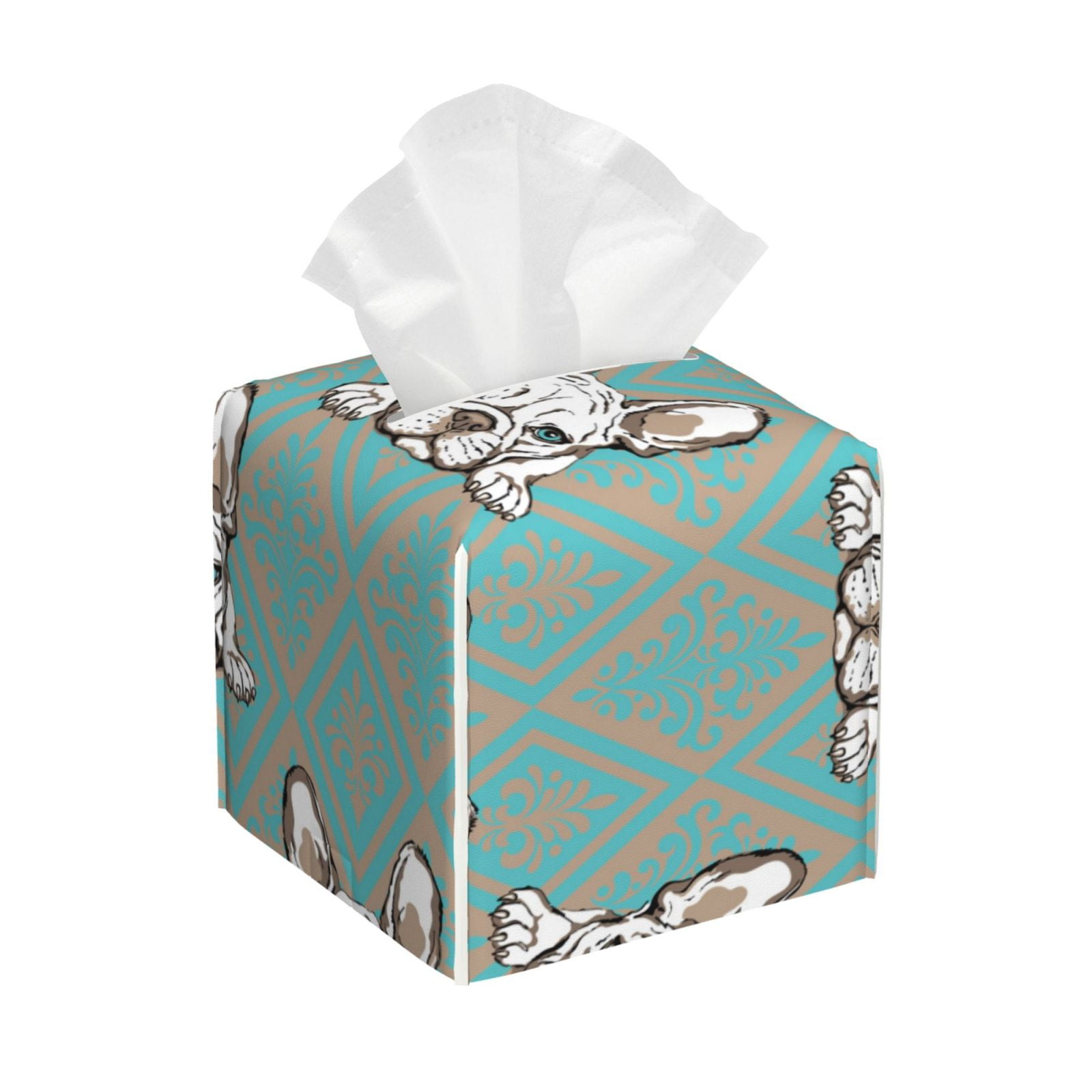 Tissue Box Cover, Vintage Pop Art French Bulldog Leather Tissue Box ...