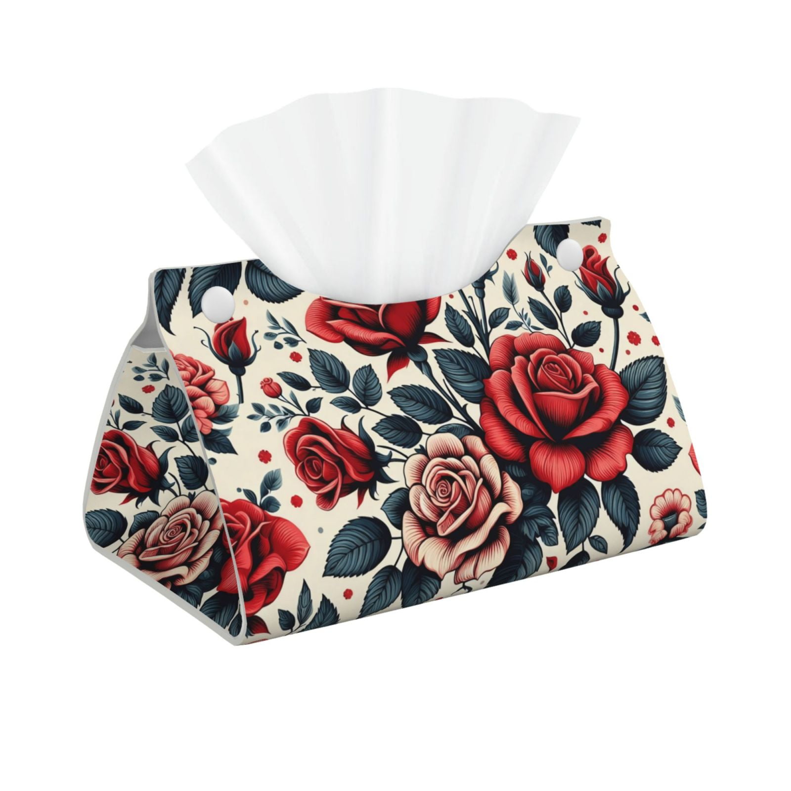 Tissue Box Cover, Vintage Rose Floral Garden Leather Rectangular Tissue ...