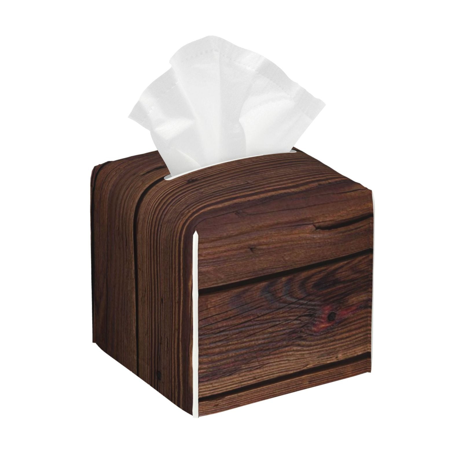 Tissue Box Cover Vintage Wood Tissues Boxes Holder Organizer, Leather Square Paper Case for ...