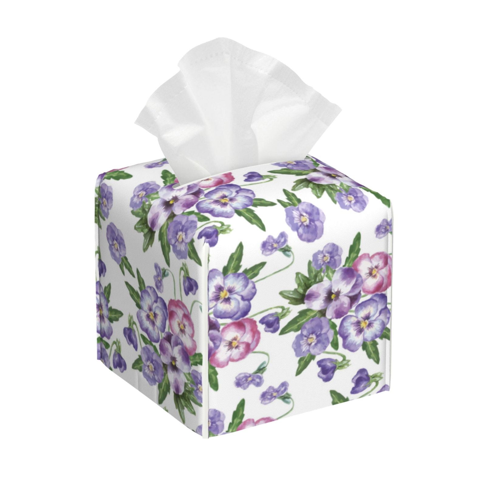 Tissue Box Cover, Violets Flowers Purple Pink Leather Tissue Box Holder ...
