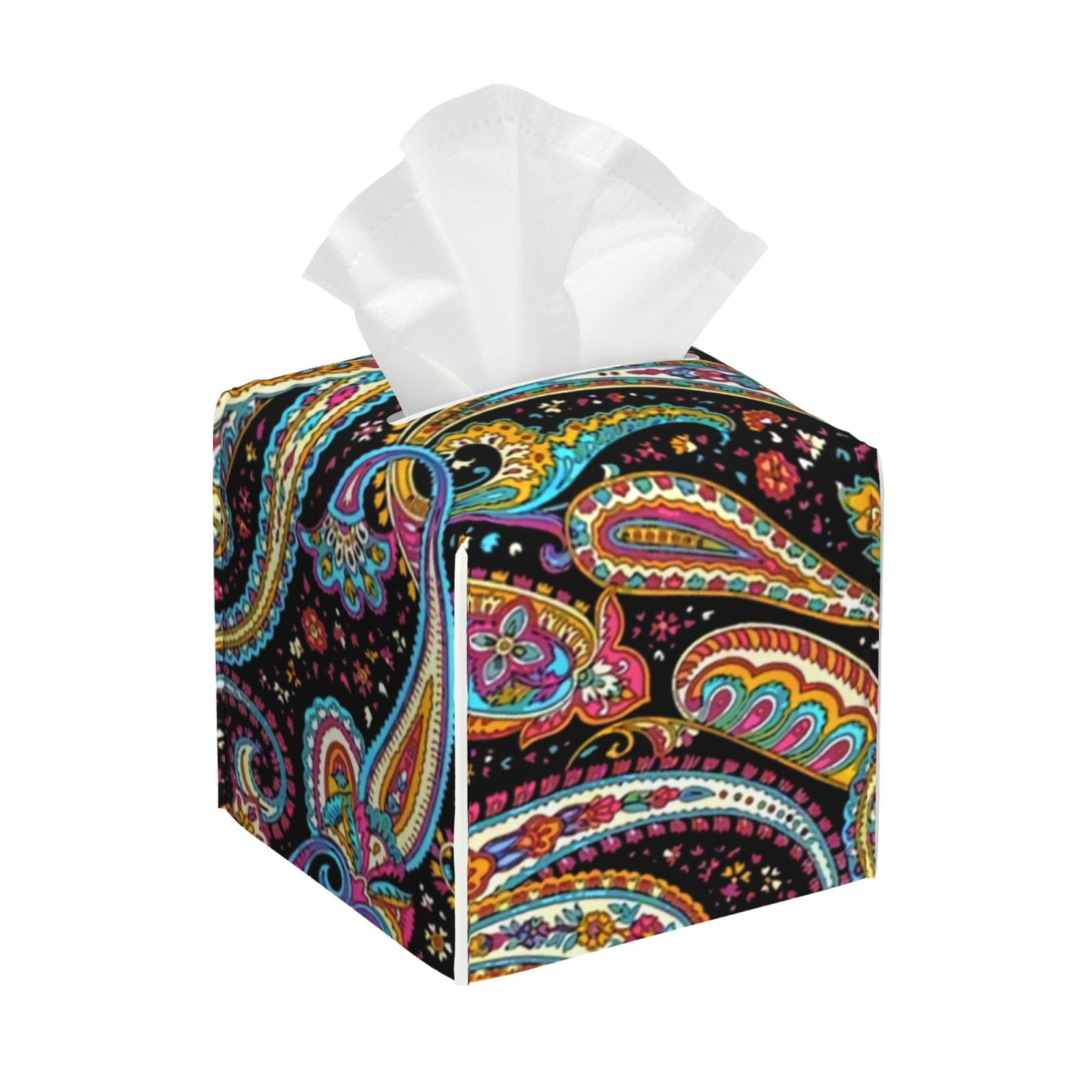 Tissue Box Cover, Watercolor Romantic Paisley Leather Tissue Box Holder ...