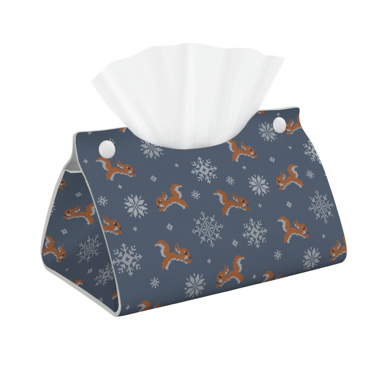 Tissue Box Cover, Weaving Cute Squirrel Snowflake Leather Rectangular ...
