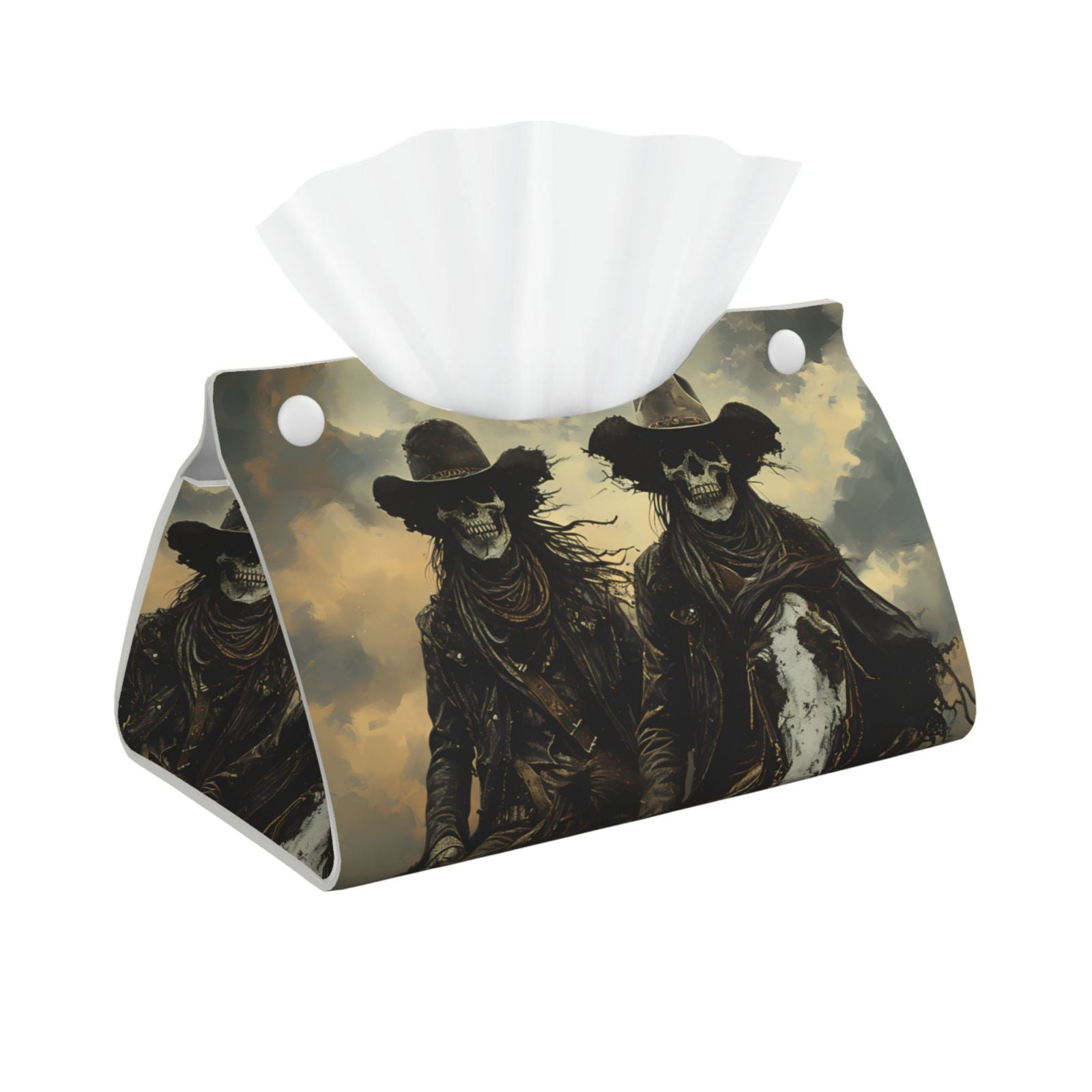Tissue Box Cover, Western Desert Skull Cowboy Leather Rectangular ...