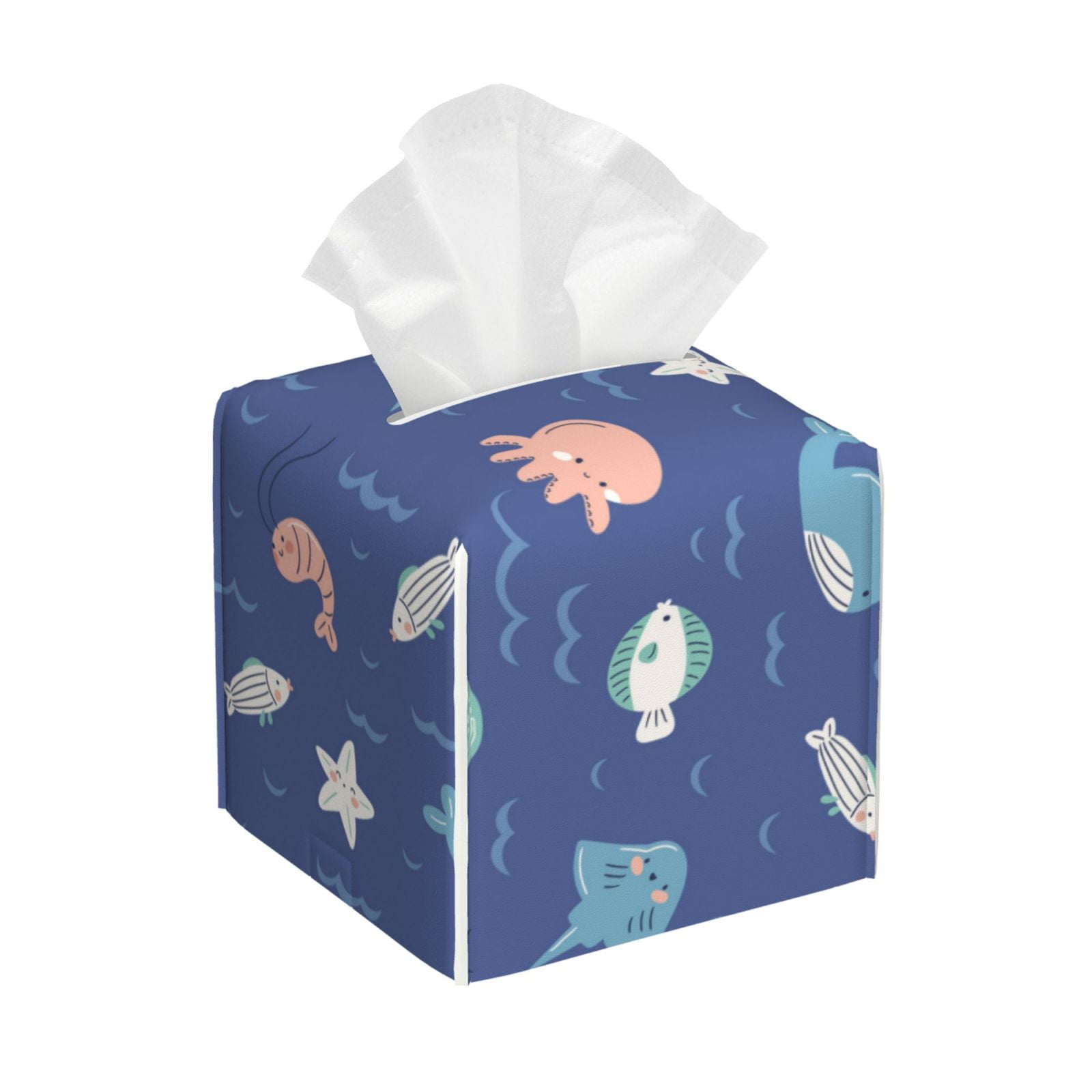 Tissue Box Cover, Whale Octopus Shrimp Leather Tissue Box Holder Square ...