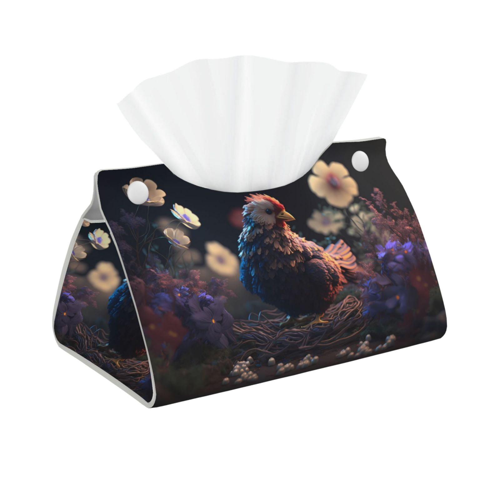 Tissue Box Cover, White Purple Flower Chicken Rectangular Leather ...