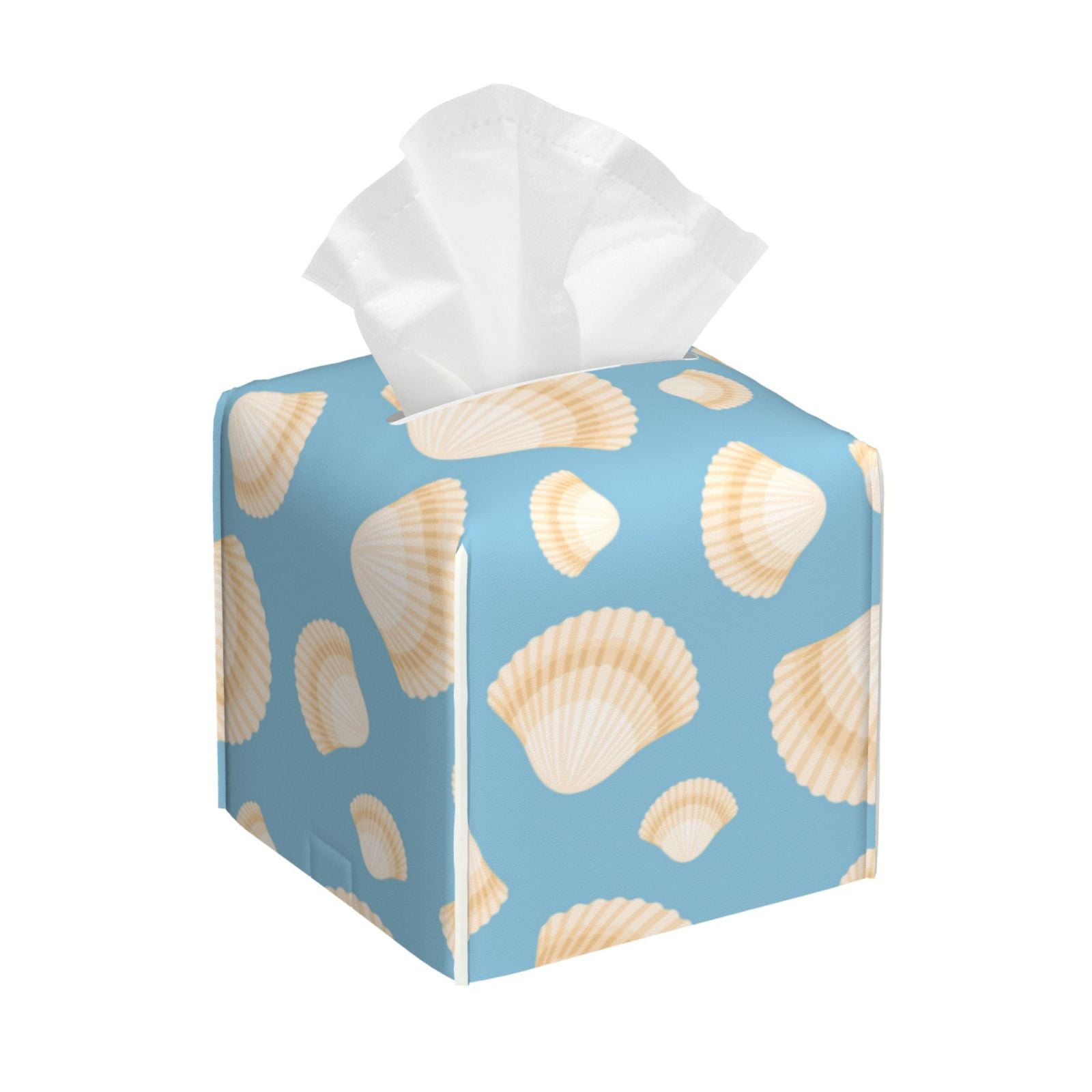 Tissue Box Cover, White Shells Leather Tissue Box Holder - Tissue Case ...