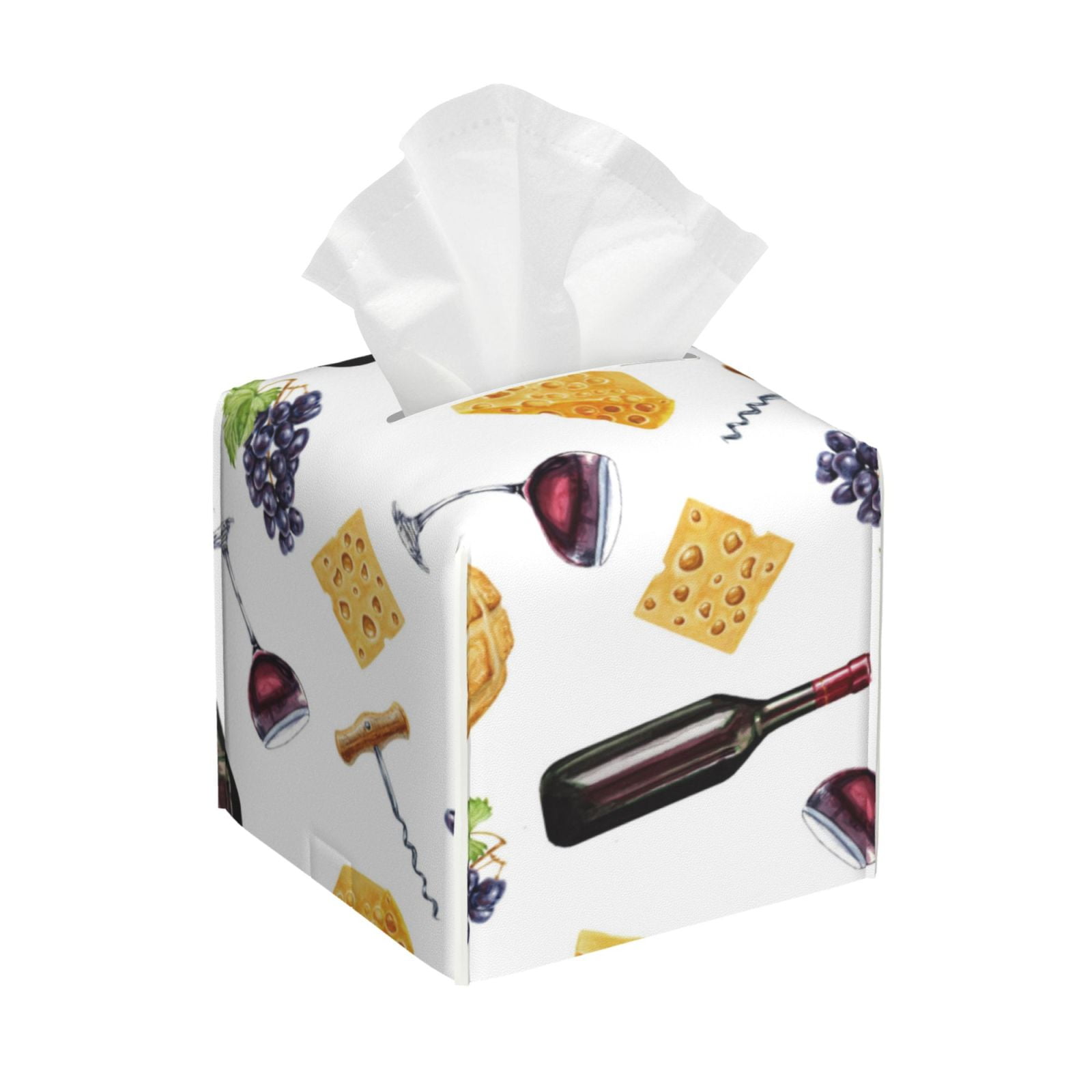 Tissue Box Cover, Wine Cheese grape Print Leather Tissue Box Holder ...