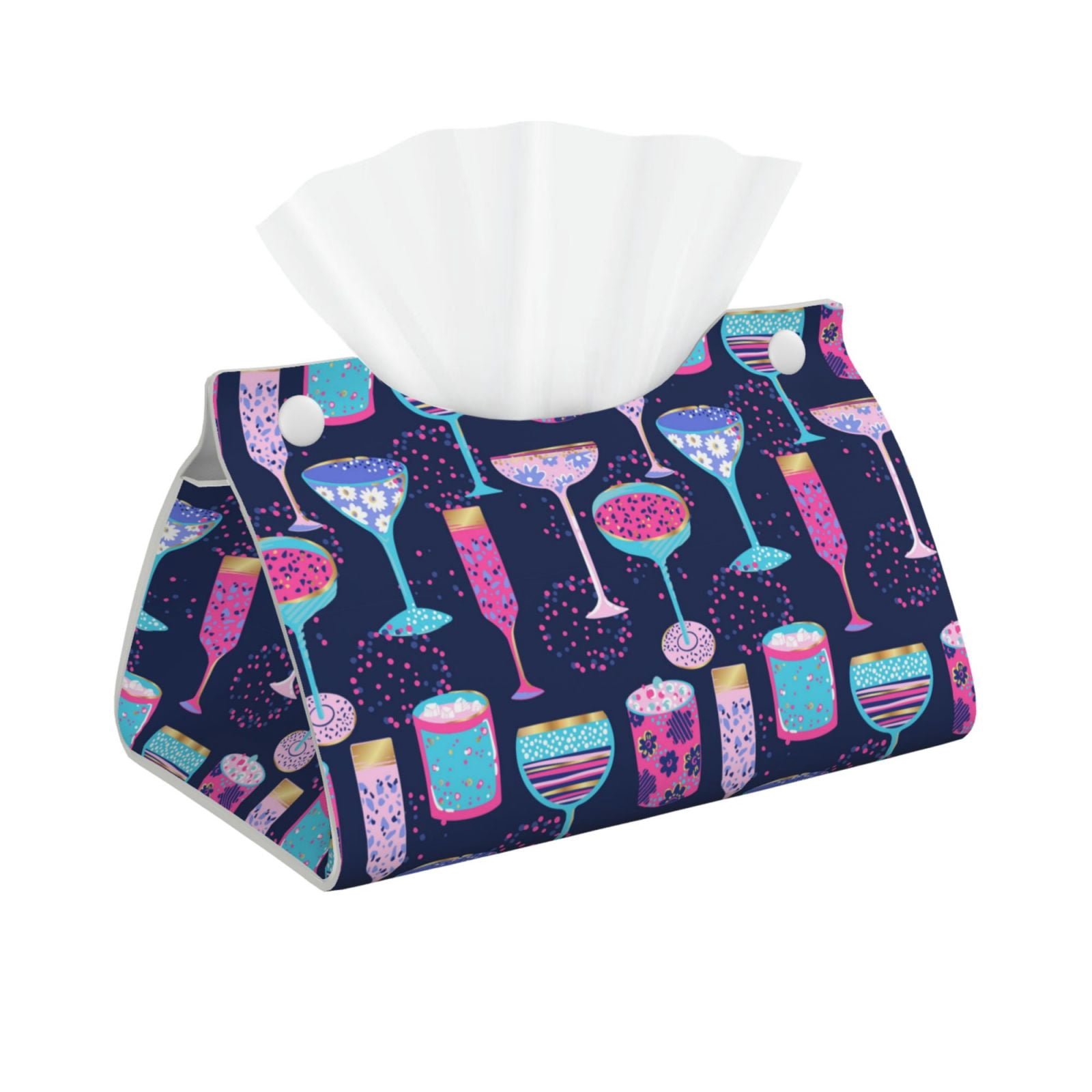 Tissue Box Cover, Wine Glasses And Cocktails Rectangular Leather Tissue ...