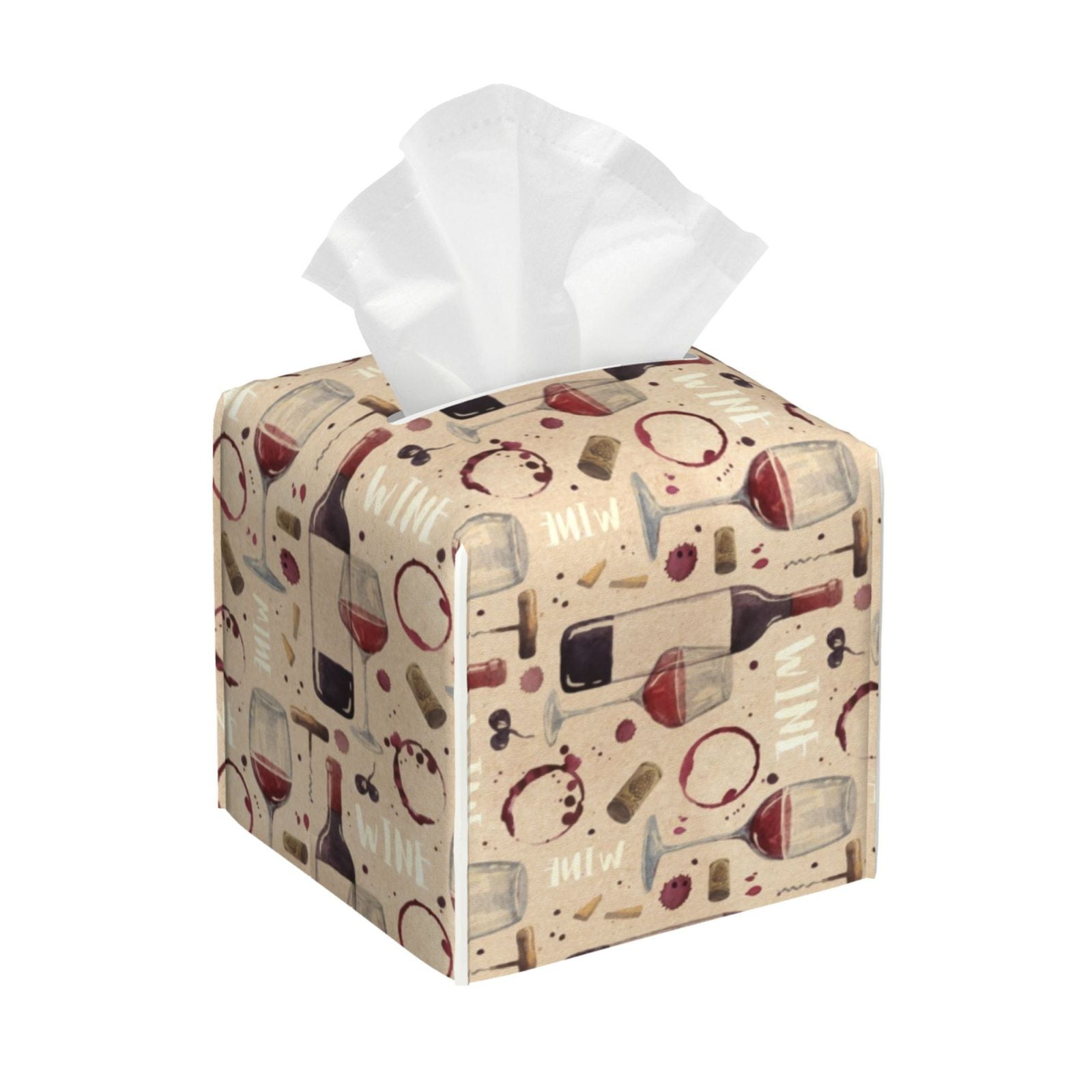 Tissue Box Cover, Wine Glasses Leather Tissue Box Holder - Tissue Case ...
