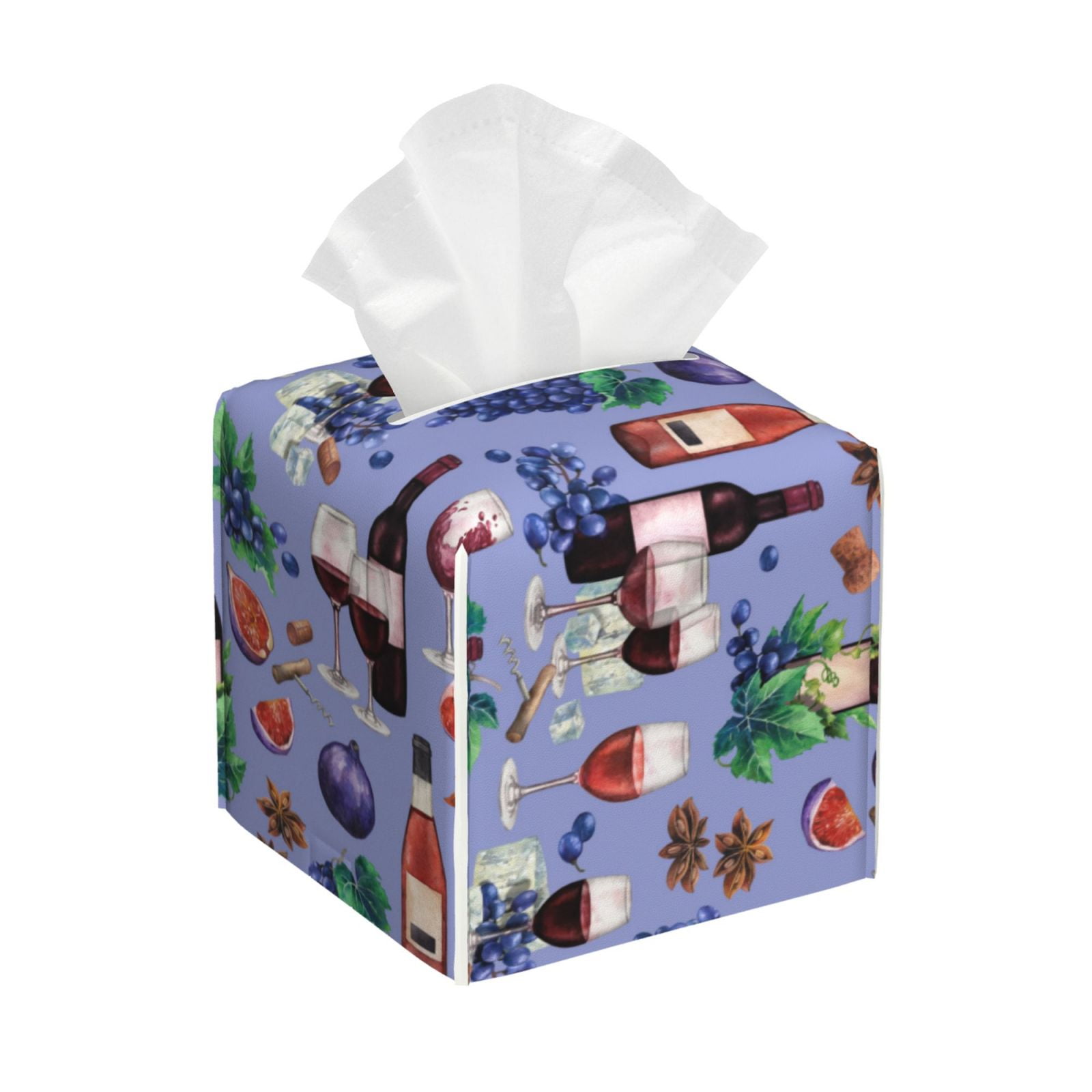 Tissue Box Cover, Wine Print No.J912 Leather Tissue Box Holder Square ...