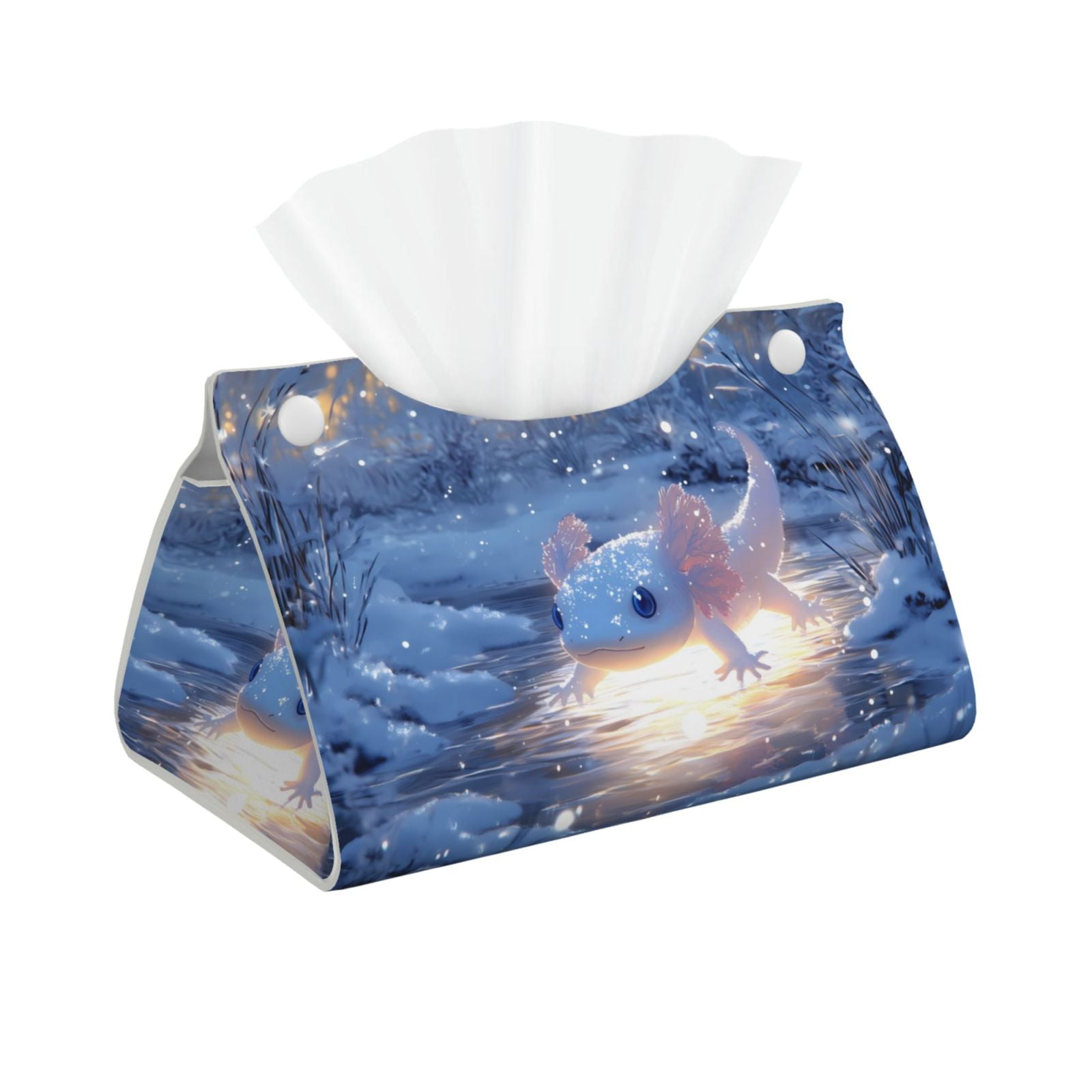 Tissue Box Cover, Winter Axolotl in Frozen Pond A Leather Rectangular ...