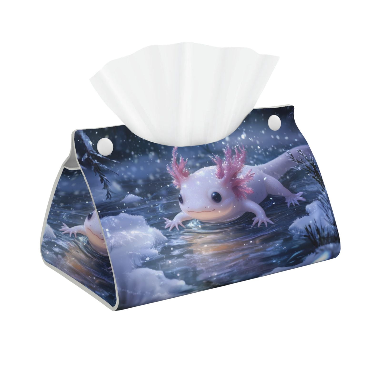 Tissue Box Cover, Winter Axolotl in Frozen Pond Rectangular Leather ...