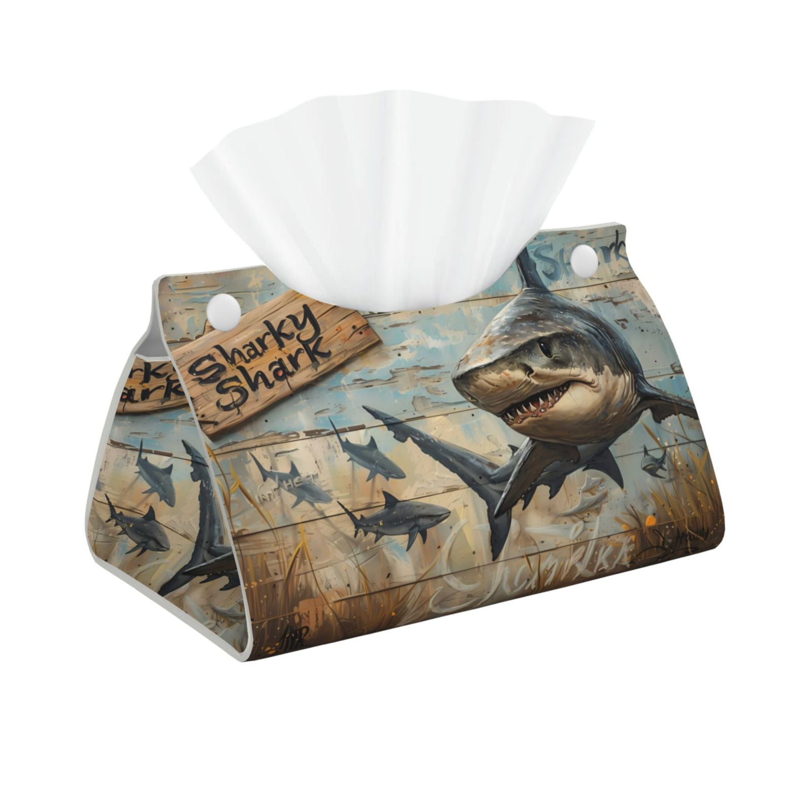 Tissue Box Cover, Wood Grain Shark Long Leather Tissue Box Holder With ...