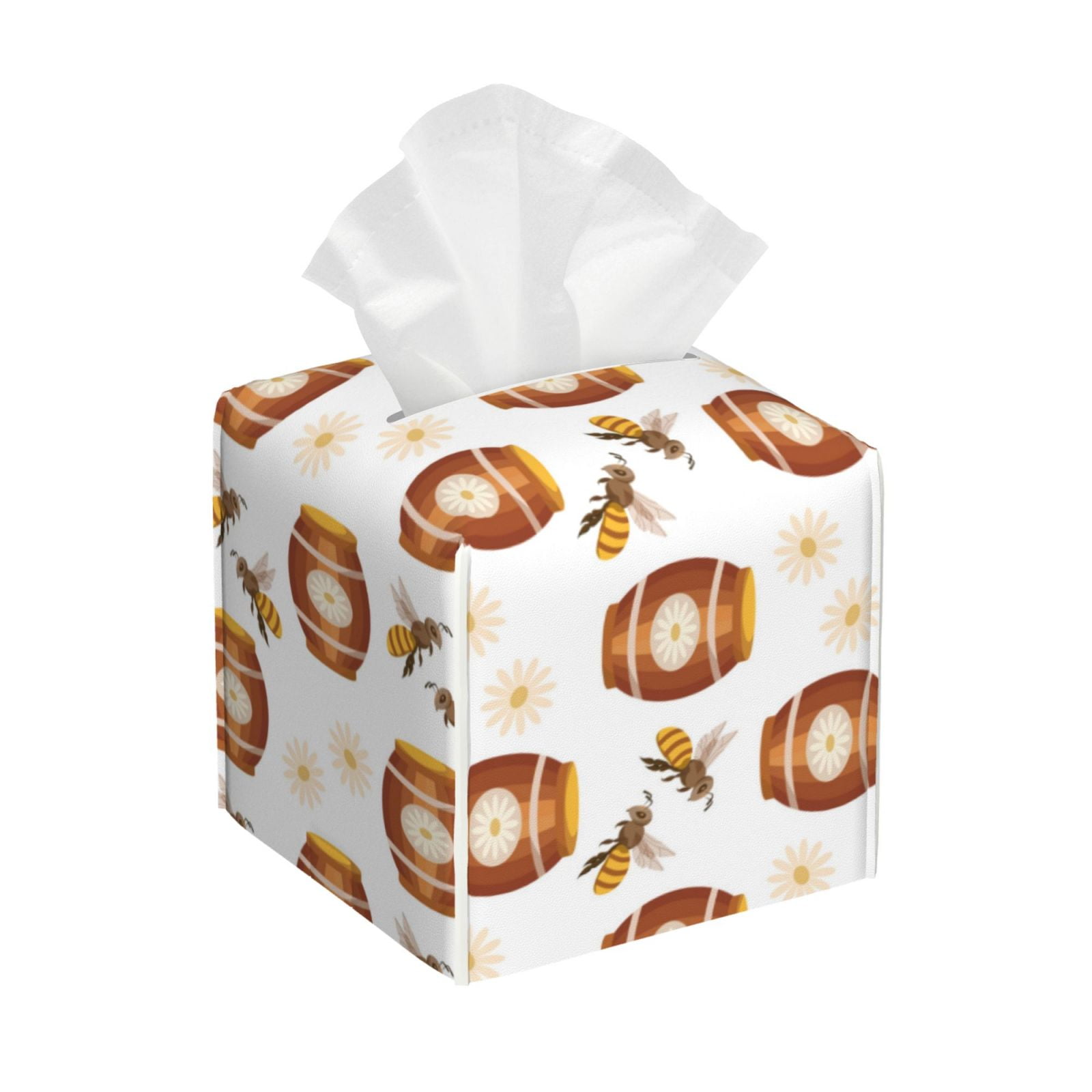 Tissue Box Cover, Wooden Barrels With Honey Leather Tissue Box Holder ...