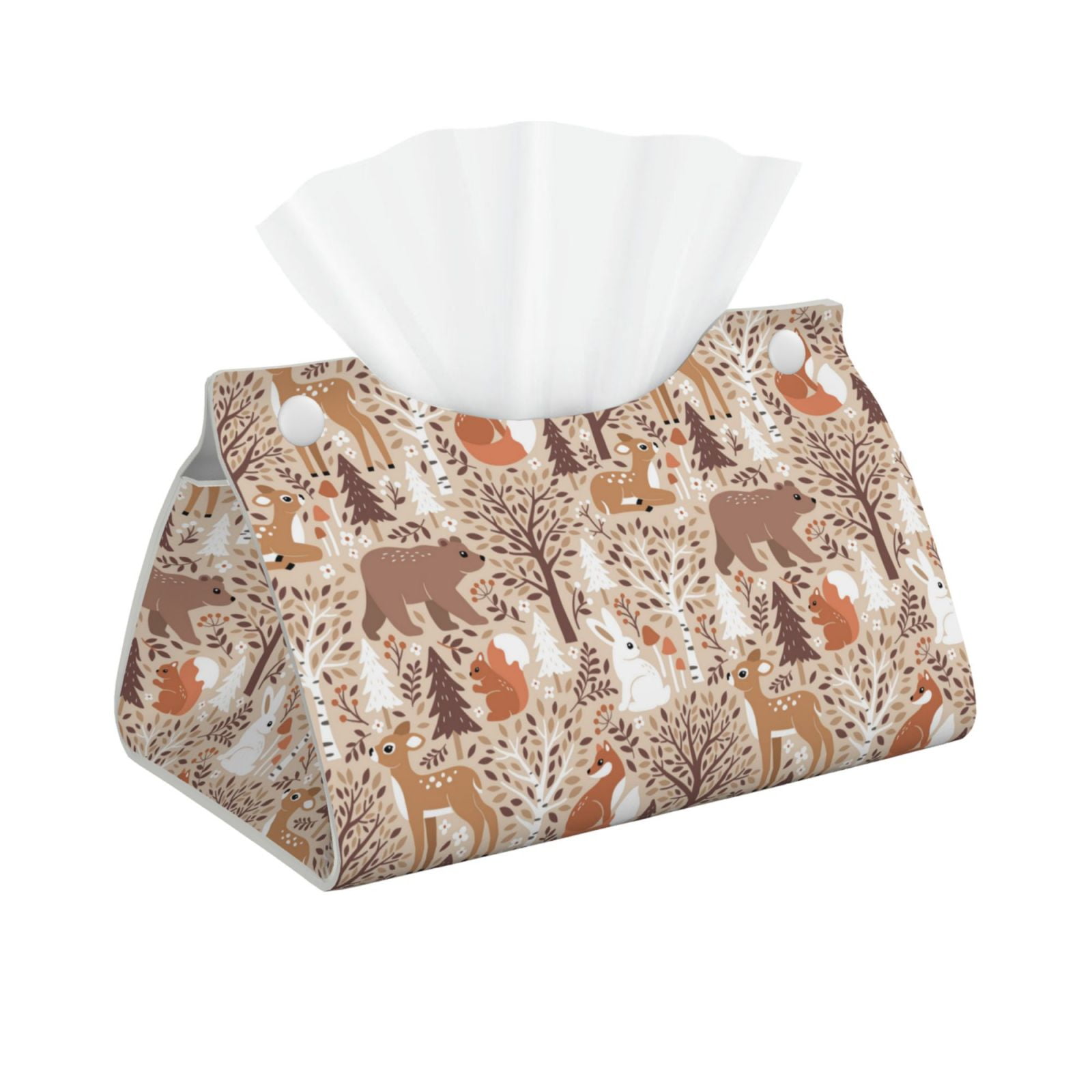 Tissue Box Cover, Woodland Animals in Neutral Tones Rectangular Leather ...
