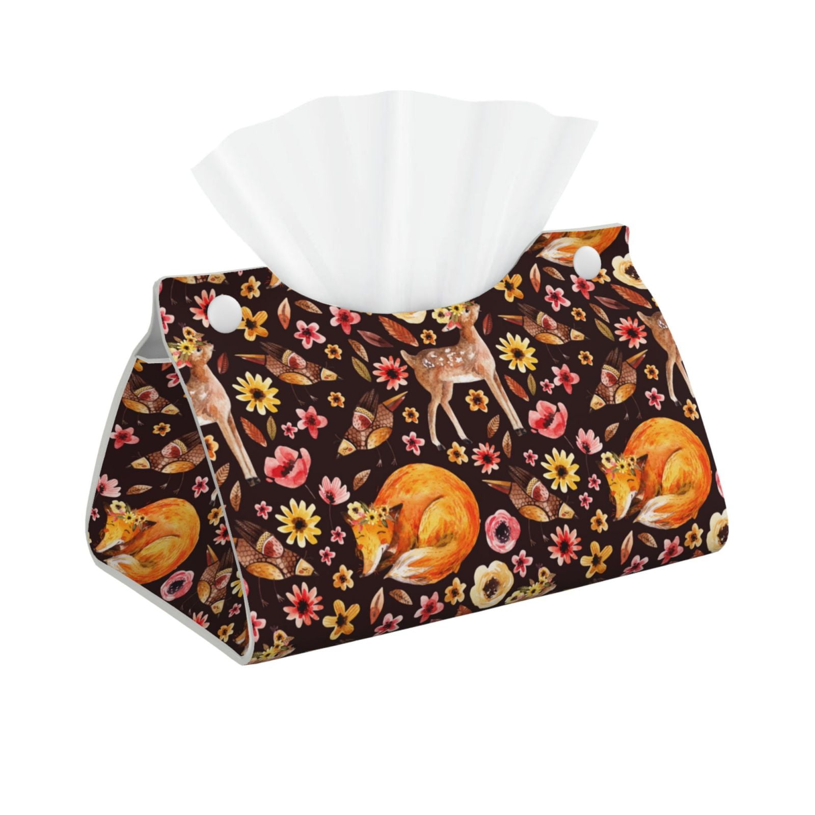 Tissue Box Cover, Woodland Creatures Floral Rectangular Leather Tissue ...