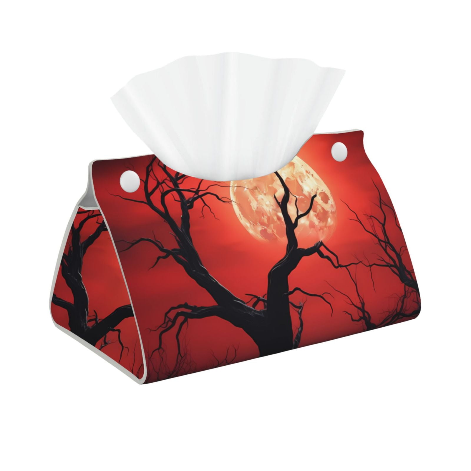 Tissue Box Cover, Yellow Castle Moon Tree Rectangular Leather Tissue ...