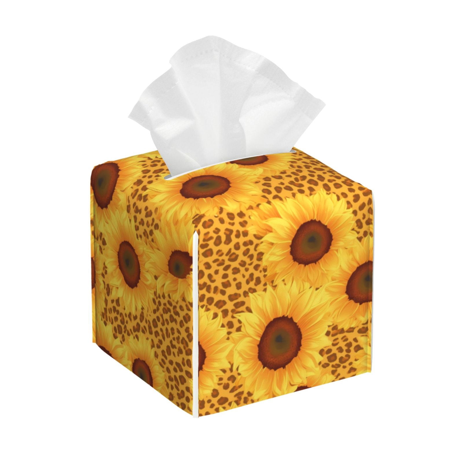 Tissue Box Cover Yellow Leopard Print Sunflower Tissues Boxes Holder ...