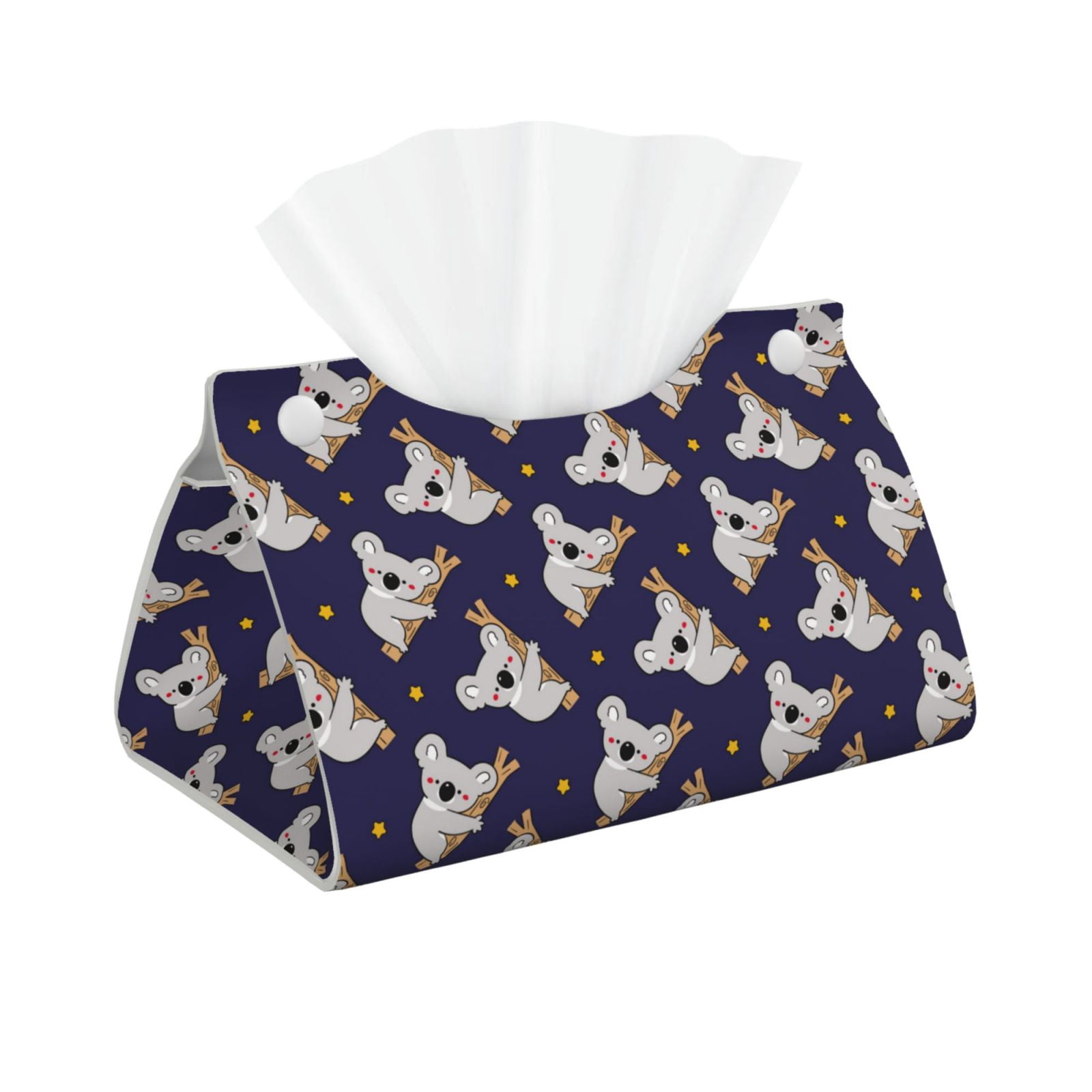 Tissue Box Cover, Yellow Stars Gray Koala Leather Rectangular Tissue ...