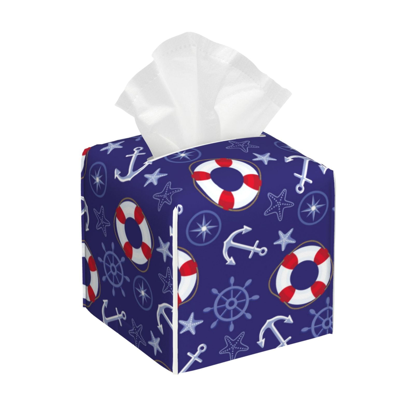 Tissue Box Cover, anchor starfish Swim ring Dark Blue Leather Tissue ...