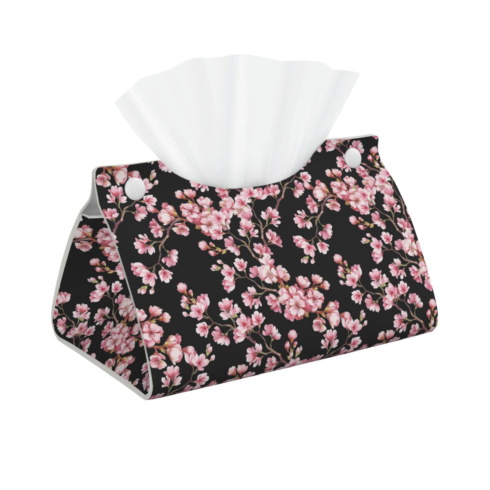 Tissue Box Cover, berry blossom Elegant black Rectangular Leather ...