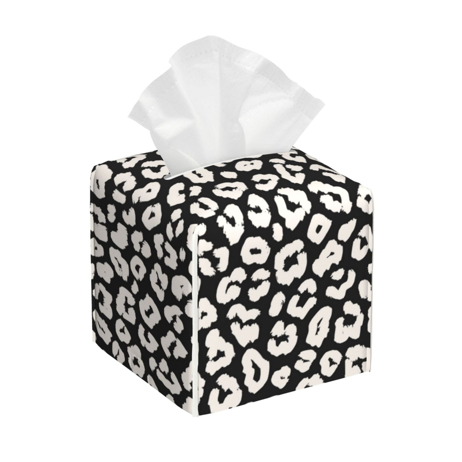Tissue Box Cover, black white trendy Leopard Leather Tissue Box Holder ...