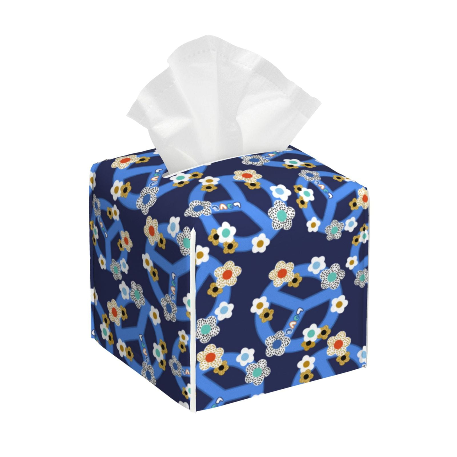 Tissue Box Cover, blue Peace sign flower Leather Tissue Box Holder ...