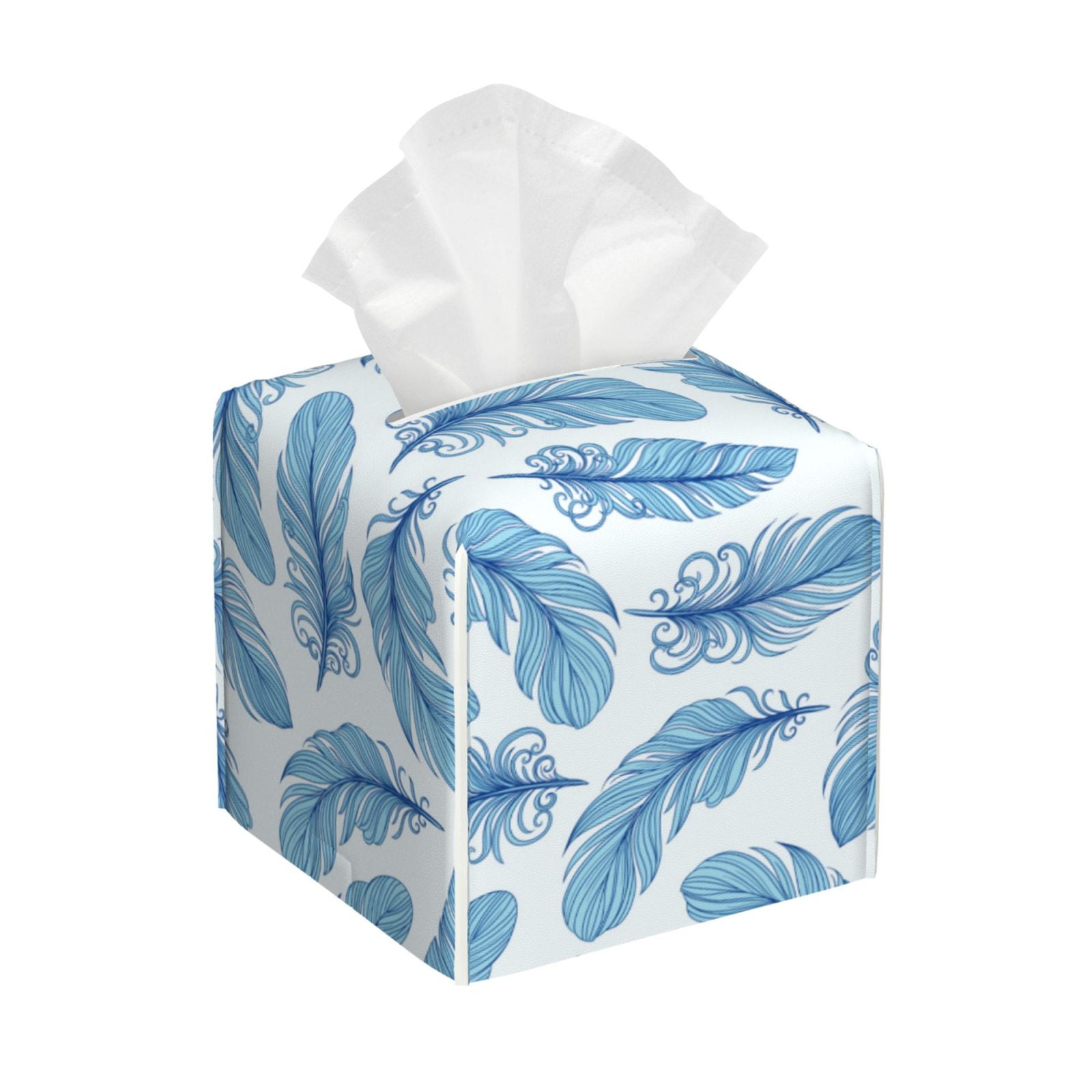 Tissue Box Cover blue feather Tissues Boxes Holder Organizer, Leather ...